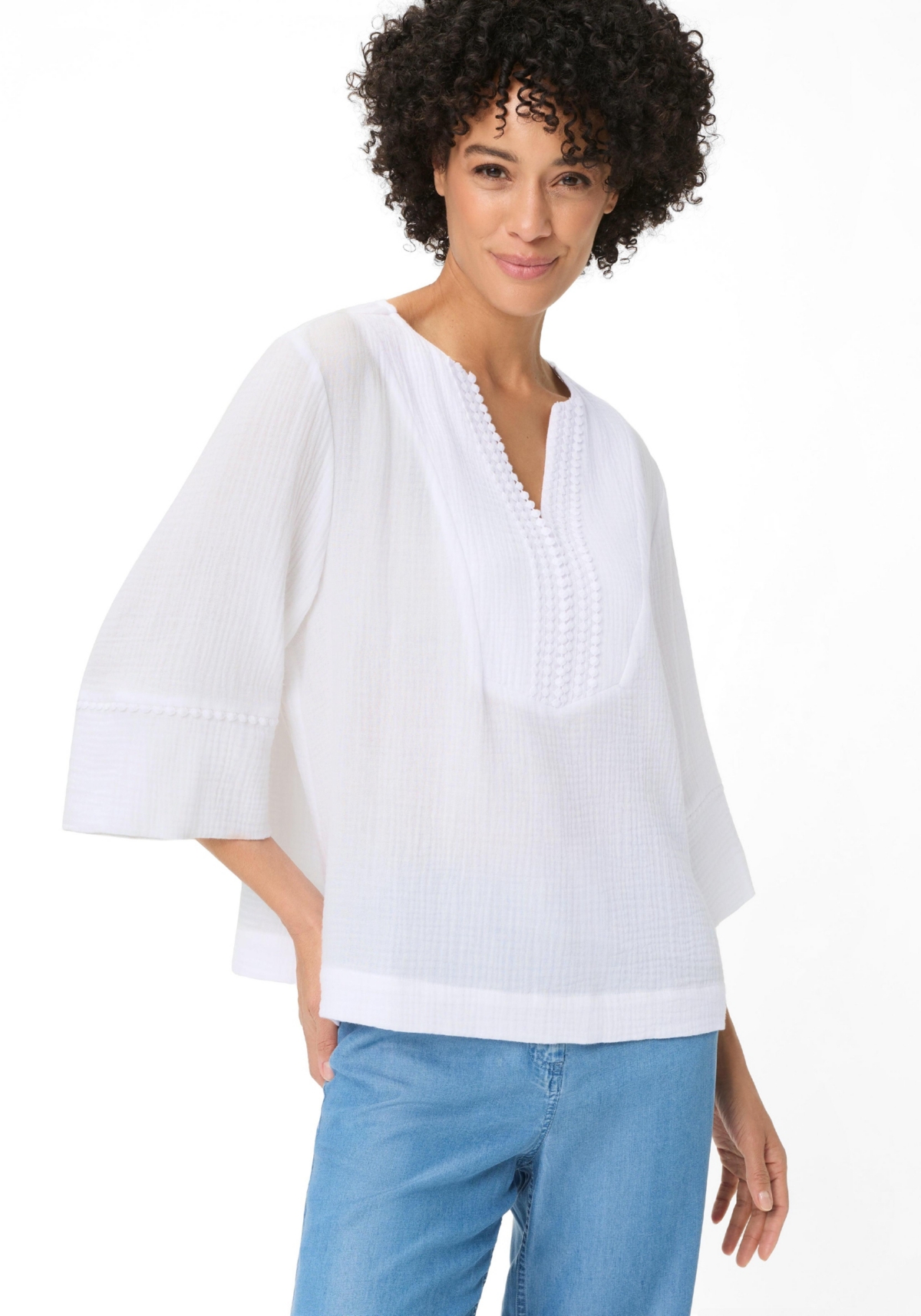 Click here for Olsen Womens Embroidered Waffle Tunic Blouse - Whi... prices