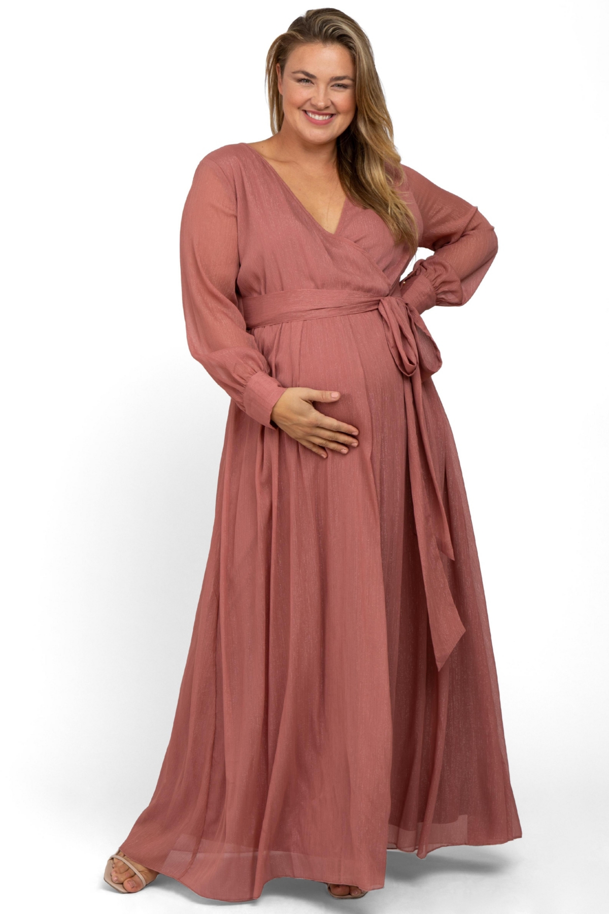 Click here for Pinkblush Plus Size Cream Metallic Chiffon Maxi Dr... prices