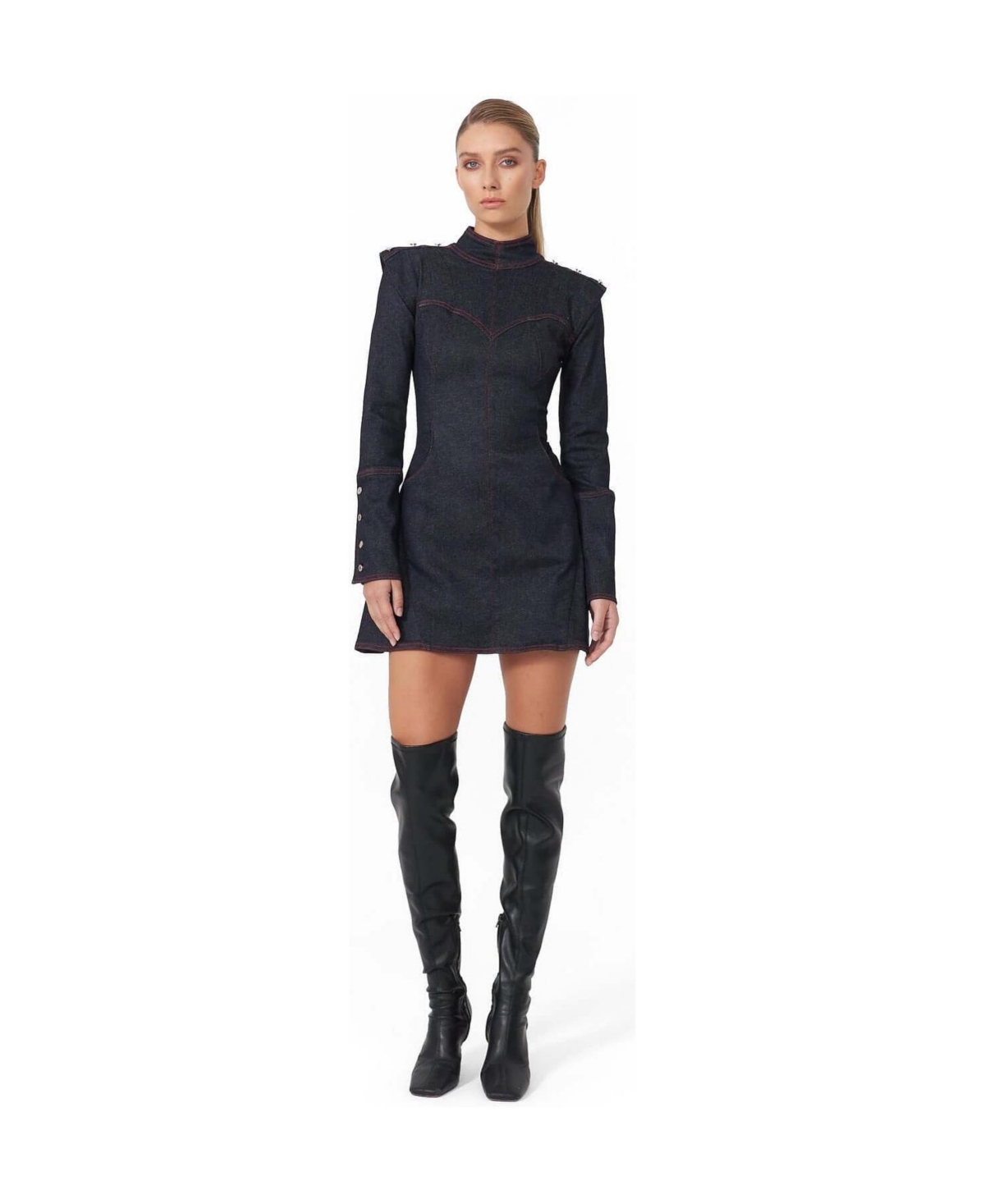 Click here for Jendue Womens Harvey Denim Mini Dress - Structured... prices