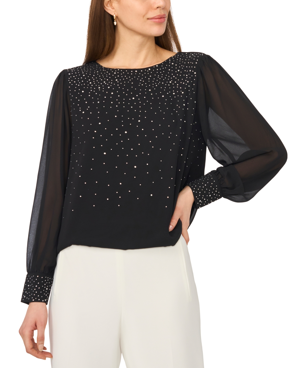 Click here for Msk Womens Rhinestone Embellished Crewneck Top - B... prices