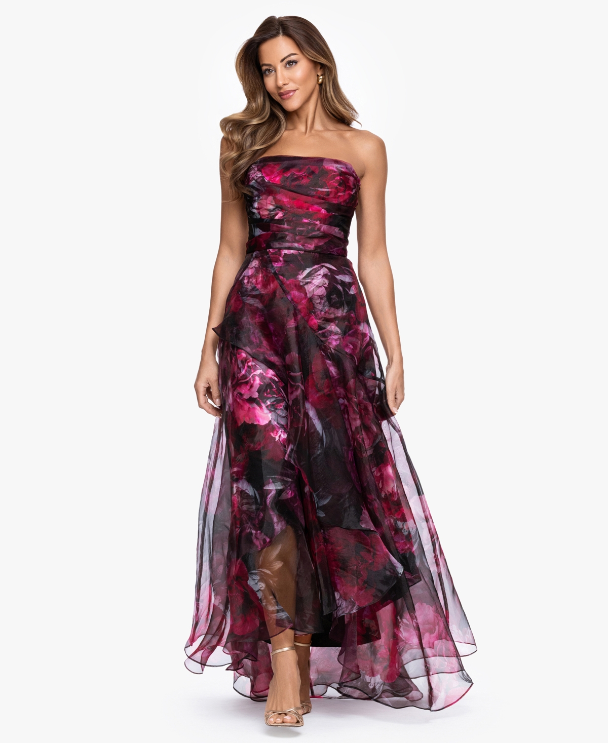 Click here for Betsy & Adam Womens Strapless Floral Organza A-Lin... prices