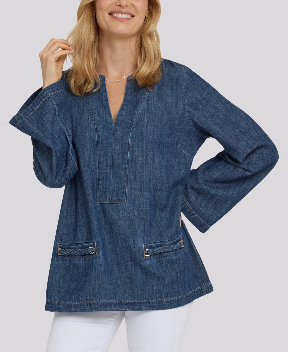 Click here for Nydj Womens Denim Tunic Top with Embellished Pocke... prices