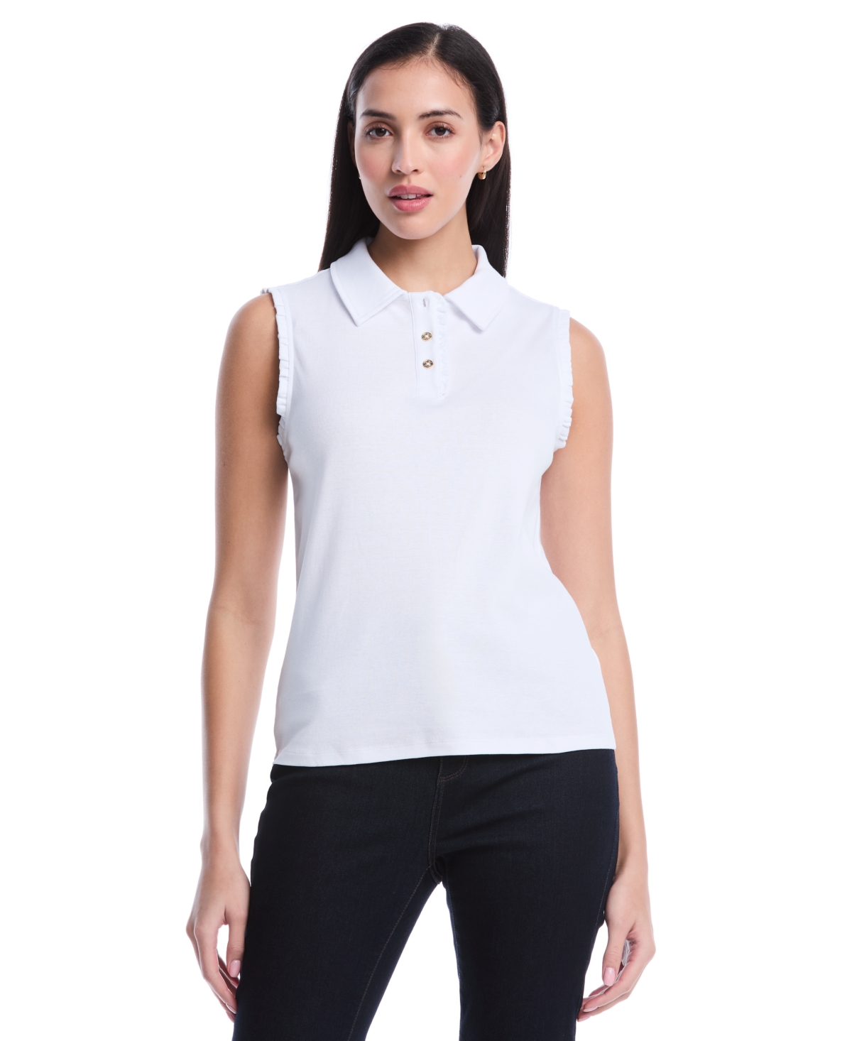 Click here for Rafaella Womens Petite Ruffle Trim Sleeveless Polo... prices