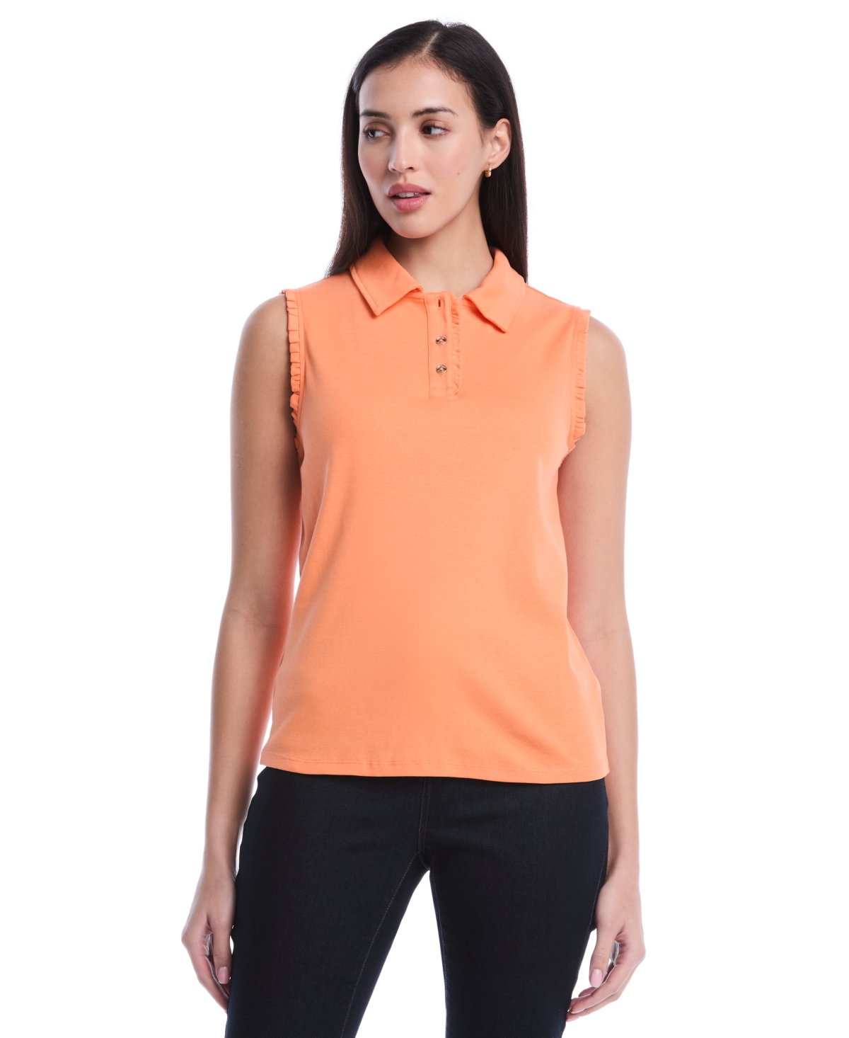 Click here for Rafaella Womens Petite Ruffle Trim Sleeveless Polo... prices