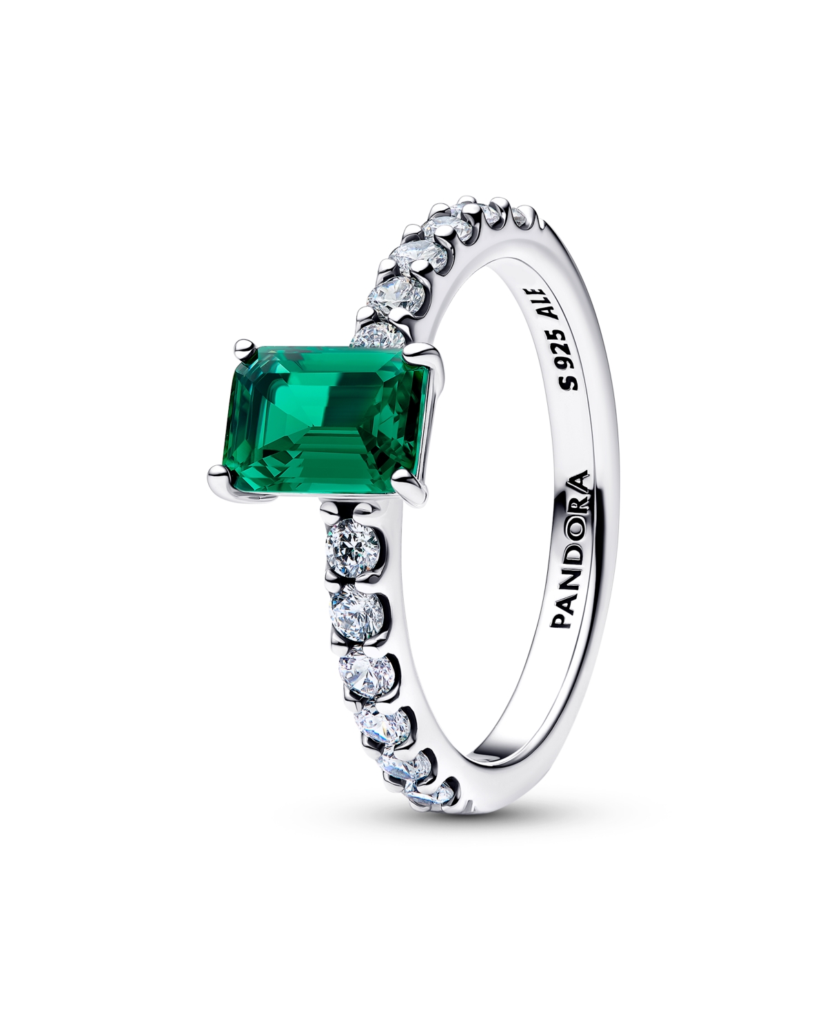 Click here for Pandora Rectangular Sparkling Green Halo Ring - Gr... prices