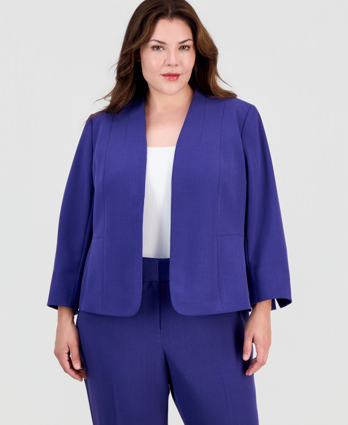 Click here for Kasper Plus Size Open-Front 3/4-Sleeve Cardigan -... prices