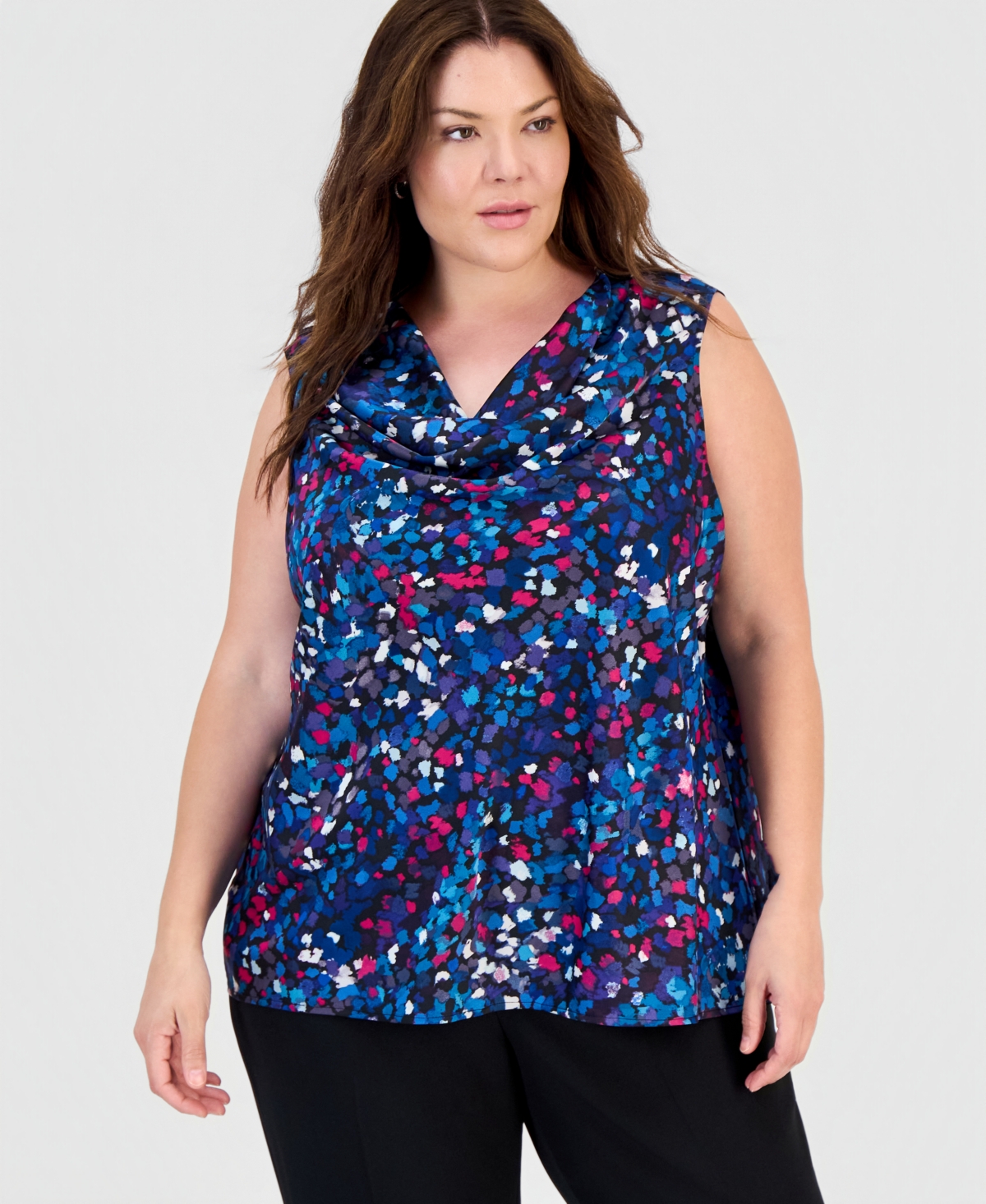 Click here for Kasper Plus Size Cowl-Neck Sleeveless Satin Blouse... prices