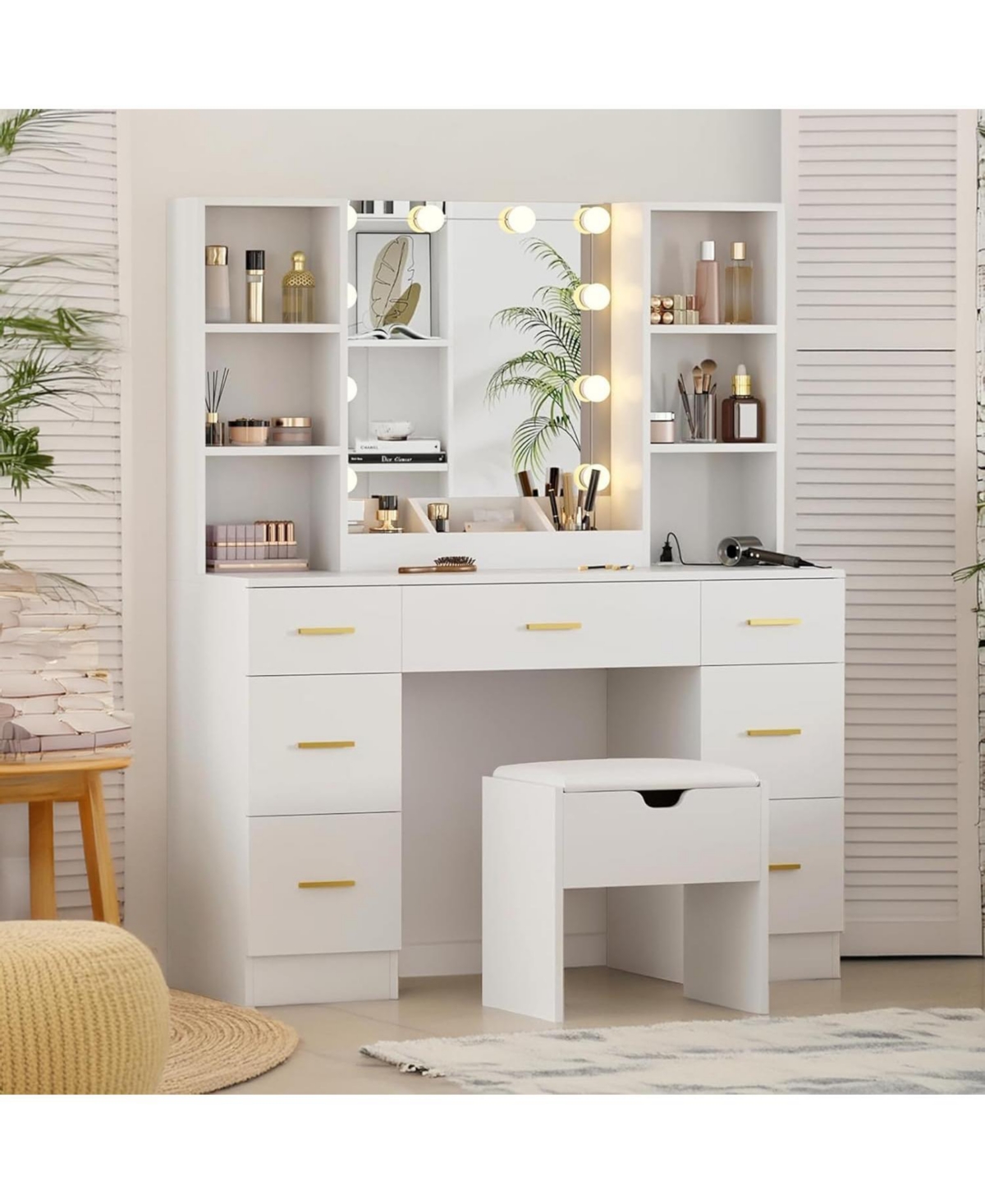 Click here for gaomon Vanity Desk with Storage Stool Makeup Dress... prices