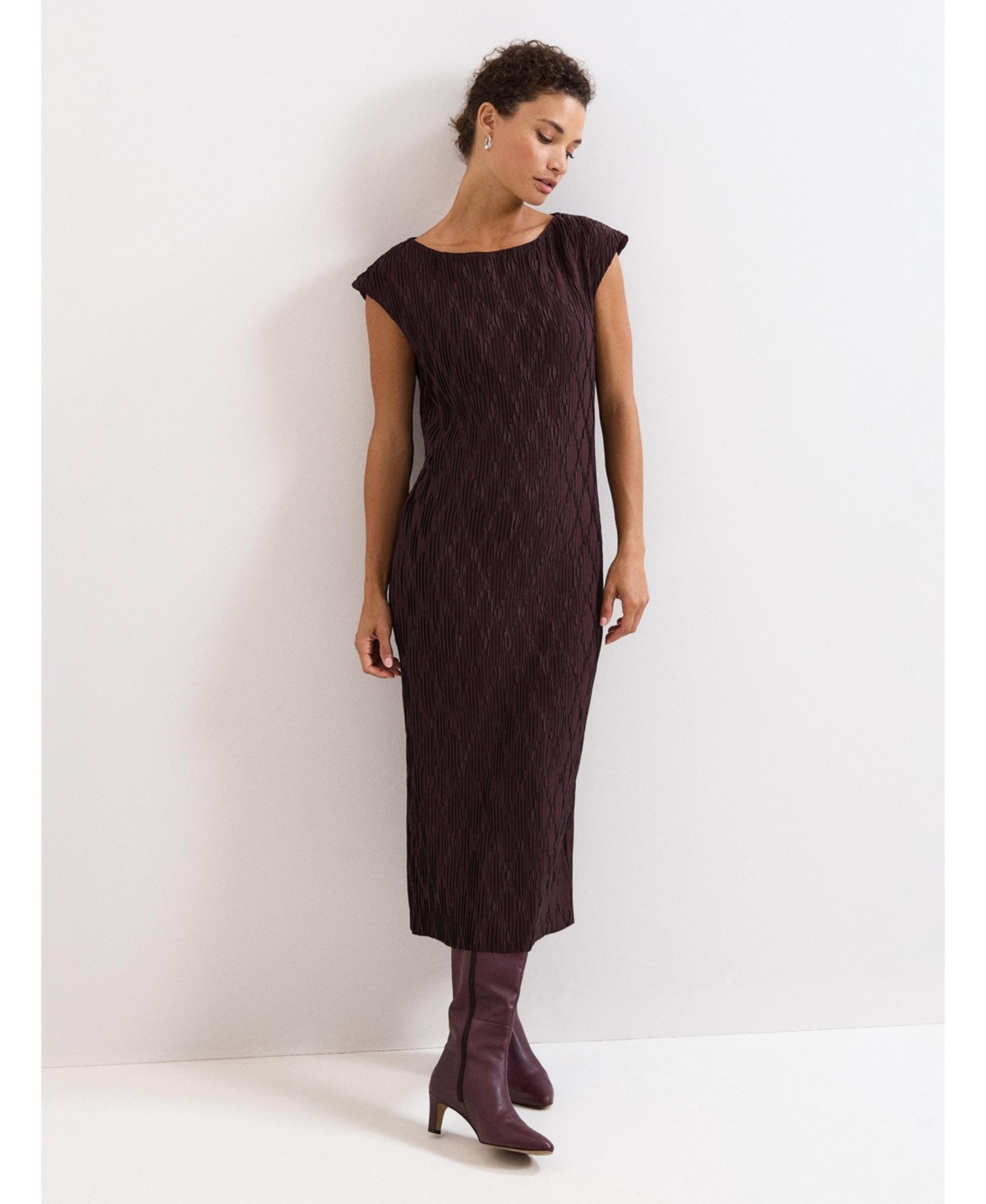 Click here for Phase Eight Womens Textured Midi Dress - Brown prices