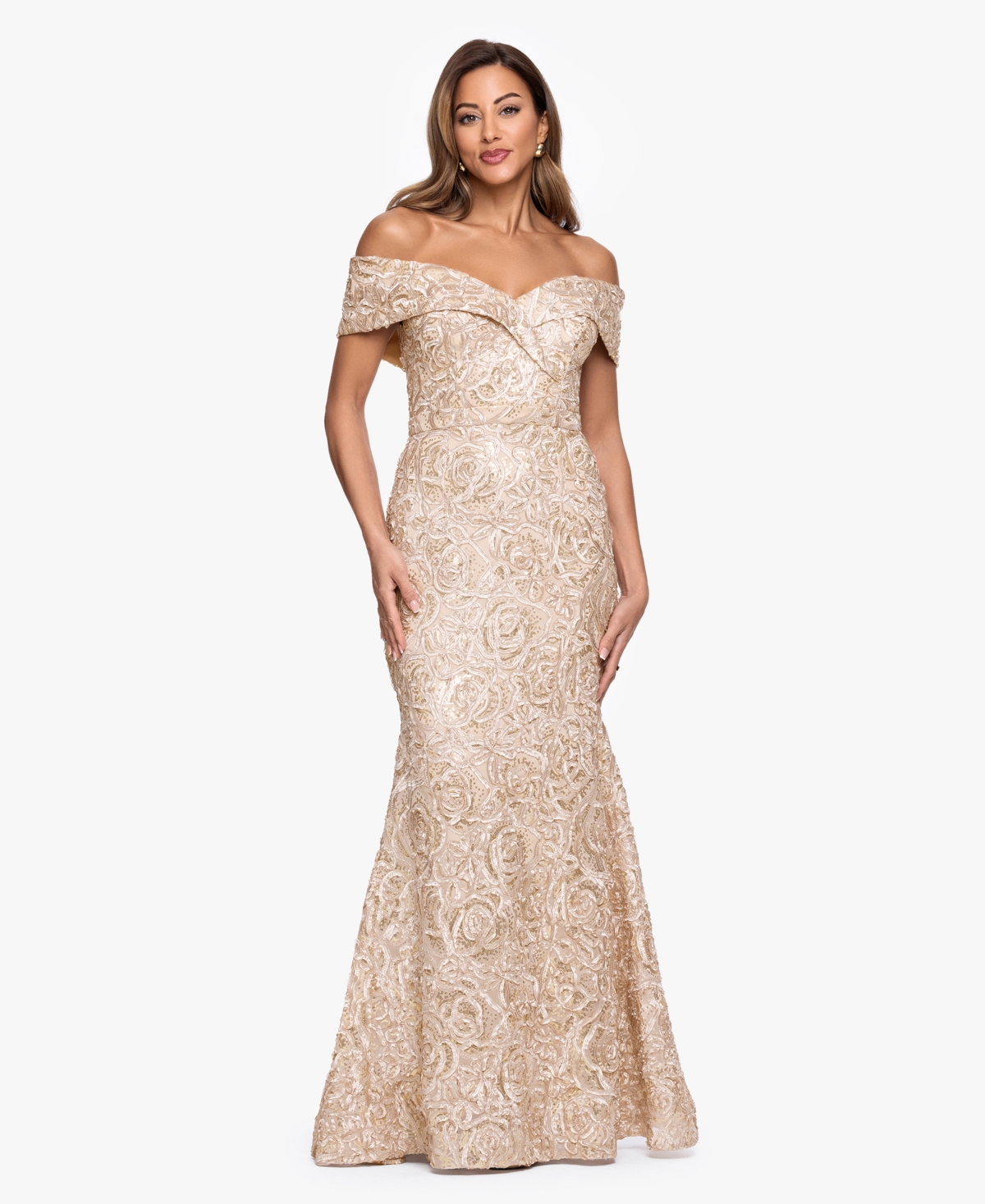 Click here for Xscape Womens Off-The-Shoulder Ball Gown - Champag... prices