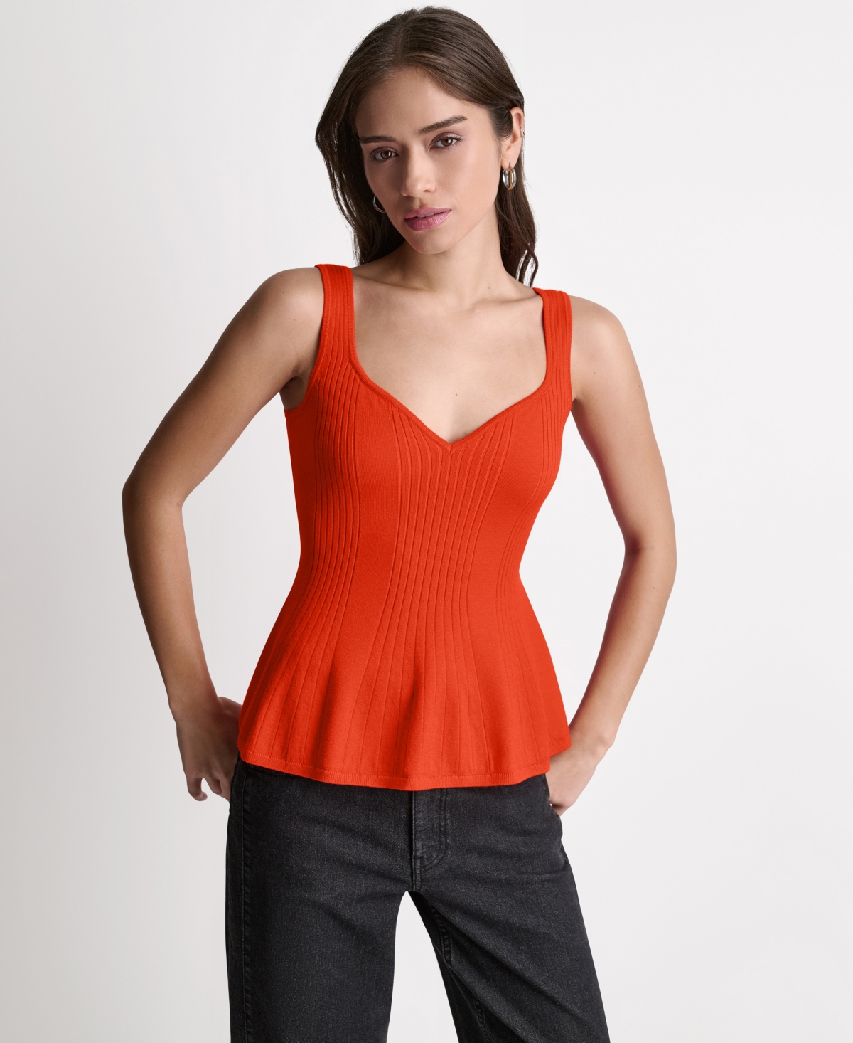 Click here for Bcbg Womens Peplum Rib Sleeveless Tank Top - Fire prices