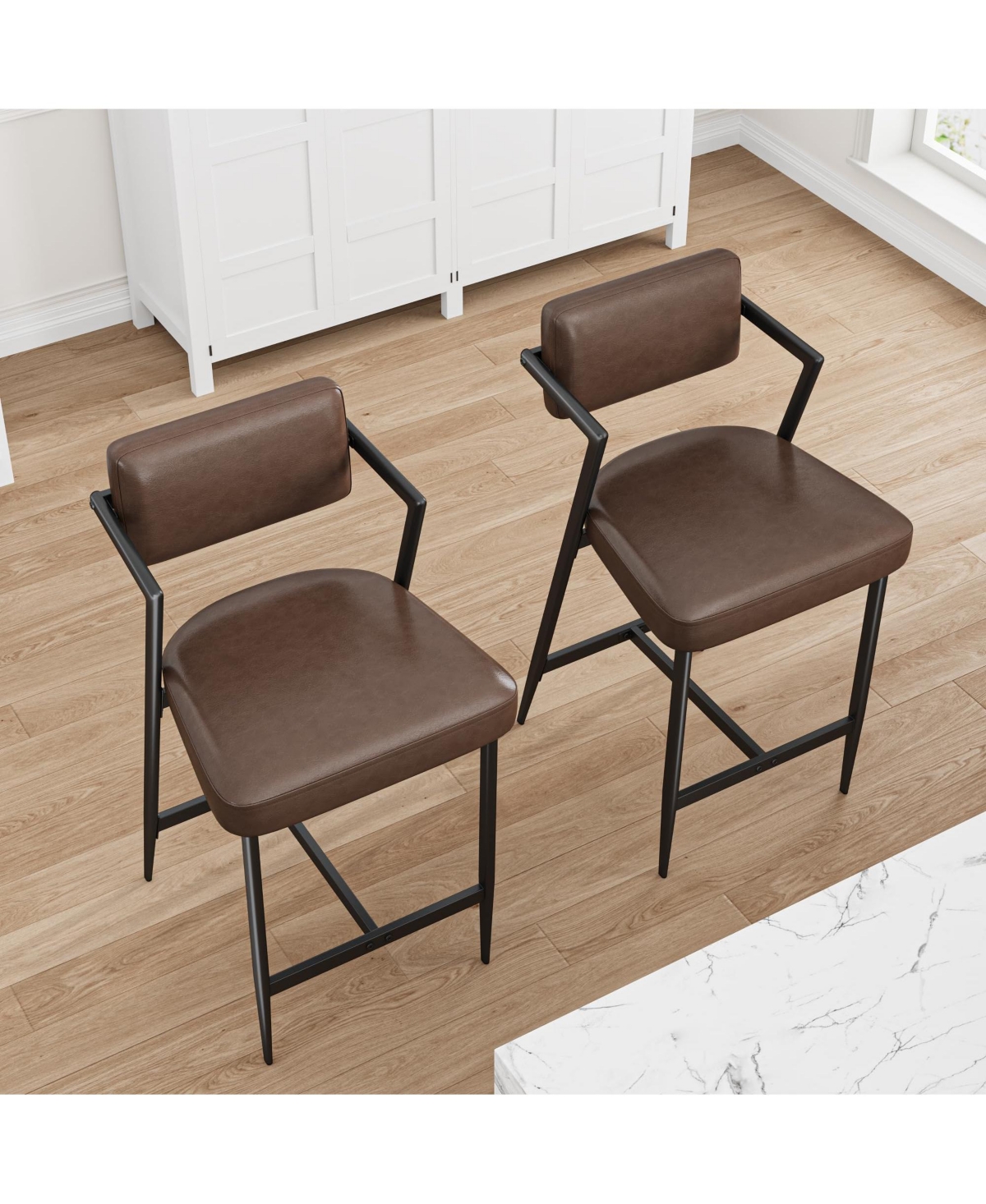 Click here for homfan 2 Pcs Modern Counter Height Bar Stools  Pu... prices