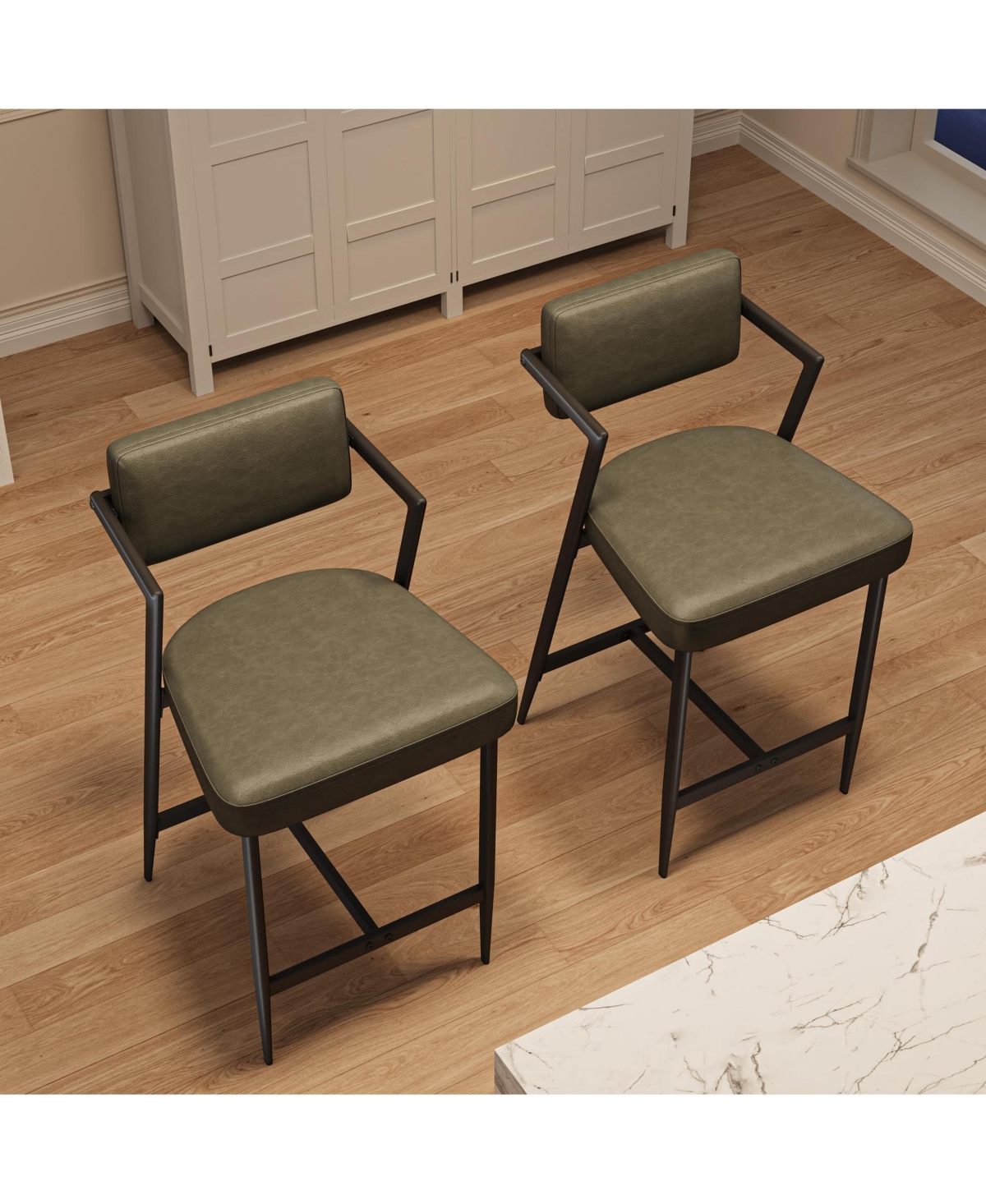 Click here for homfan 2 Pcs Modern Counter Height Bar Stools  Pu... prices