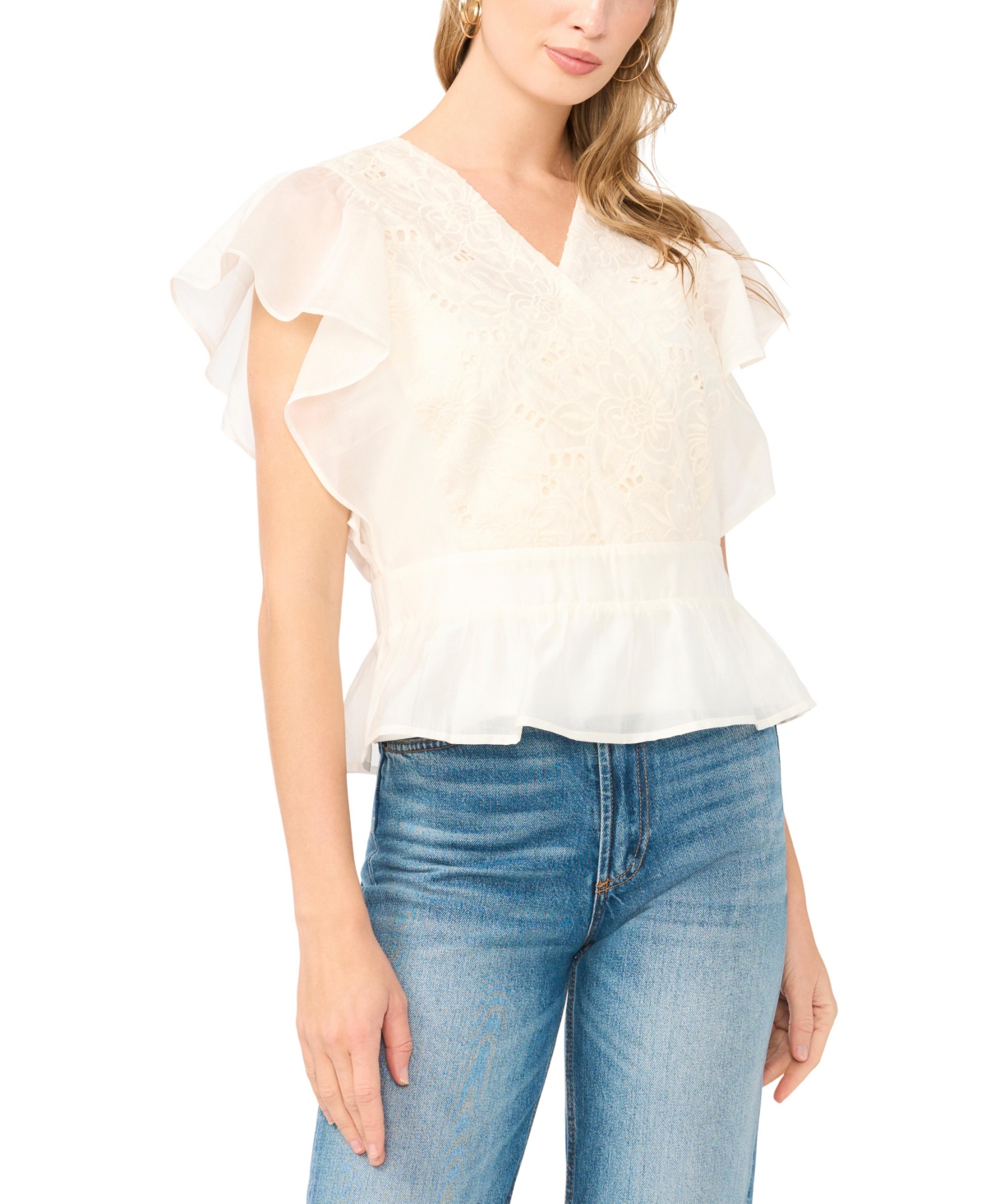 Click here for Vince Camuto Womens Lace Front Wrap Peplum Top - N... prices