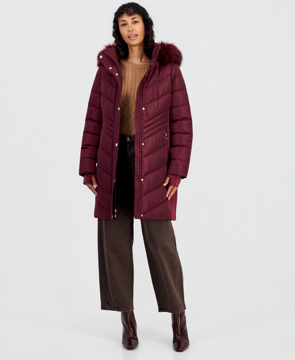 Click here for Michael Kors Womens Faux-Fur-Trim Hooded Puffer Co... prices
