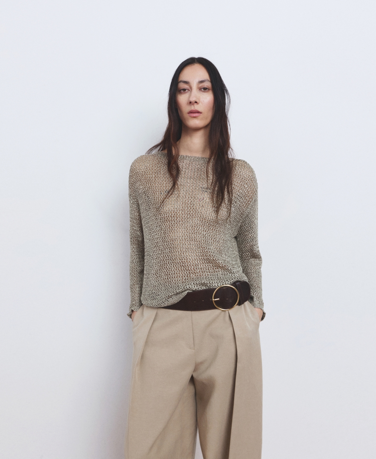 Click here for Mango Womens Lurex Knitted Sweater - Khaki prices