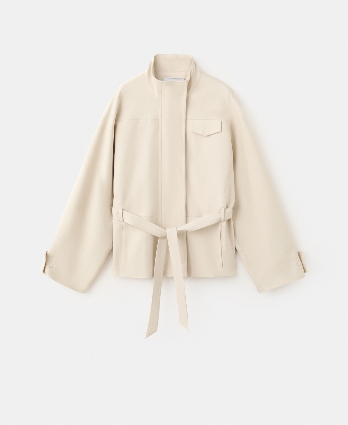 Click here for Mango Womens High Neck Belted Jacket - Beige prices