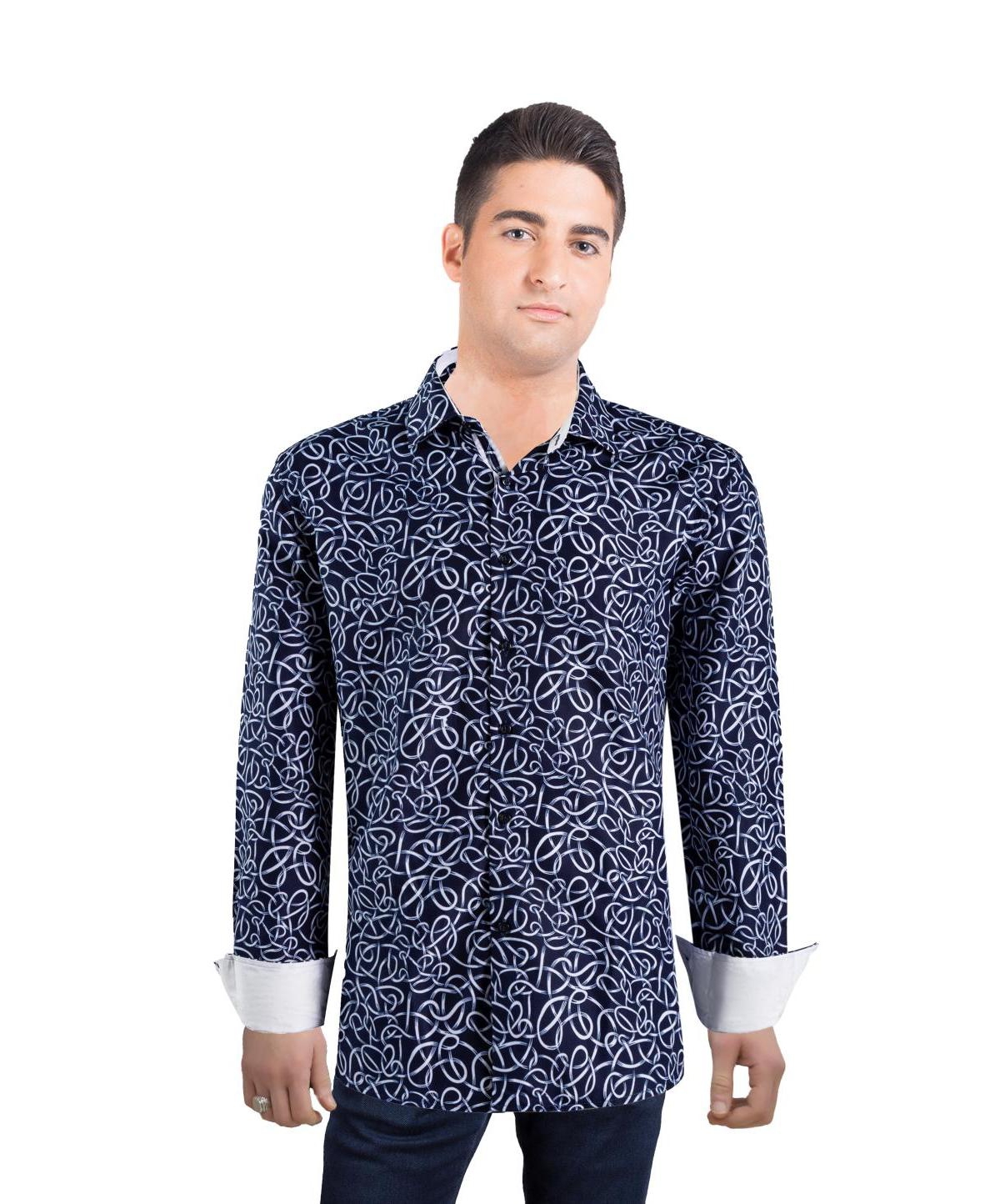 Click here for Elie Balleh Mens Slim Fit Swirl Print Shirt - Navy prices