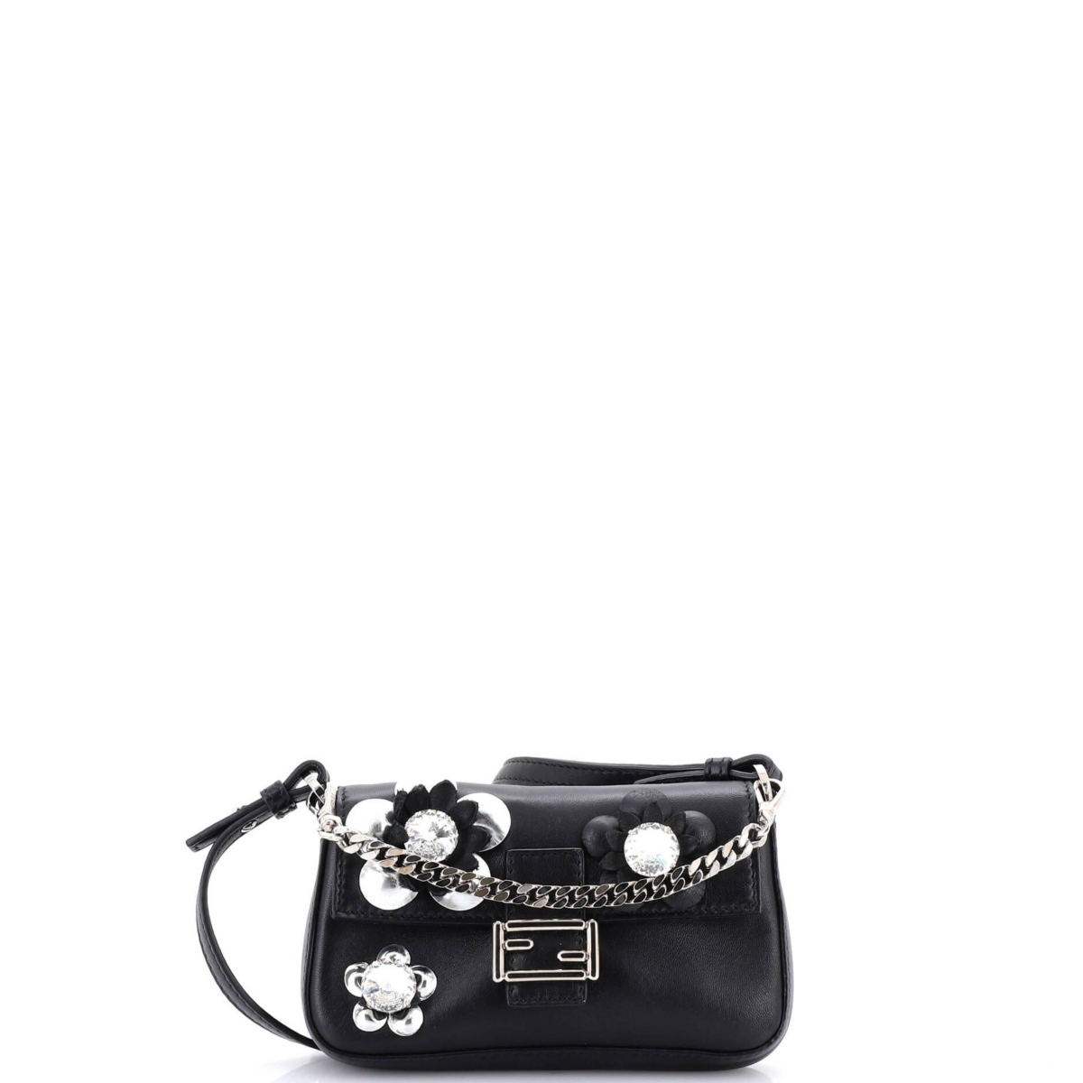 Click here for Pre-Owned Fendi Micro Baguette Bag Embellished Lea... prices
