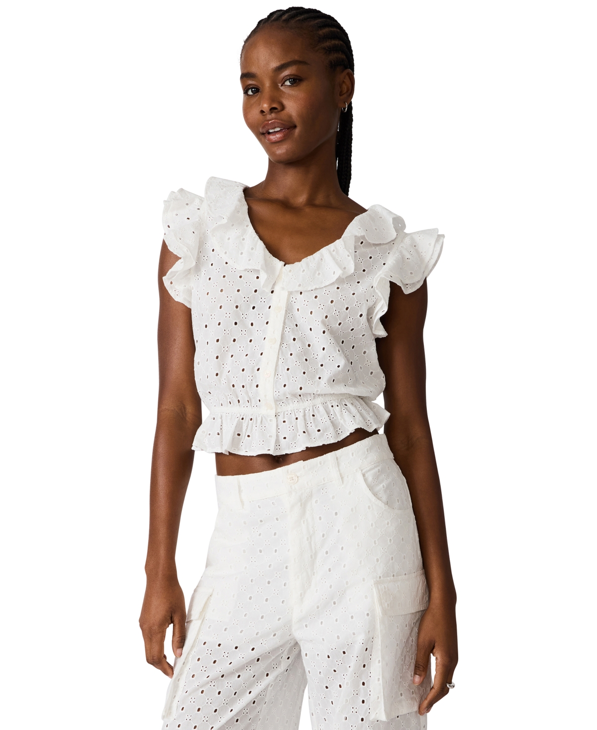Click here for Steve Madden Womens Mayra Ruffled V-Neck Top - Whi... prices