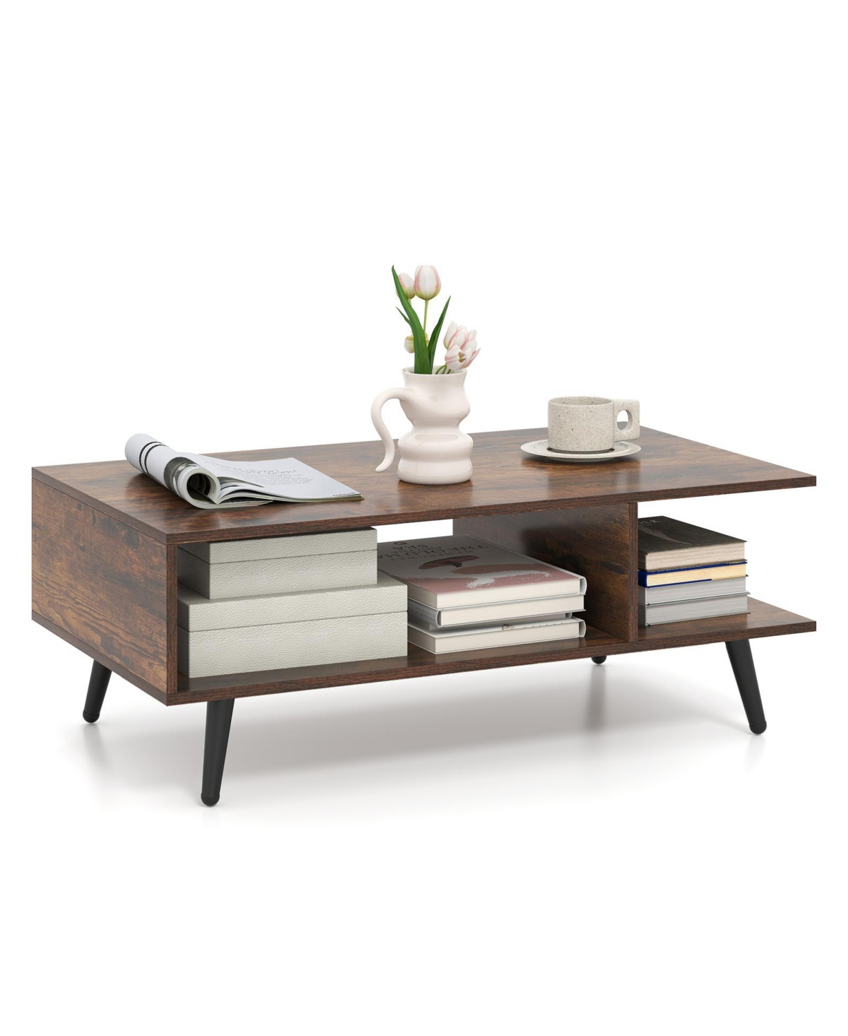 Click here for Gymax 2-Tier Coffee Table w/ Compartments and Meta... prices