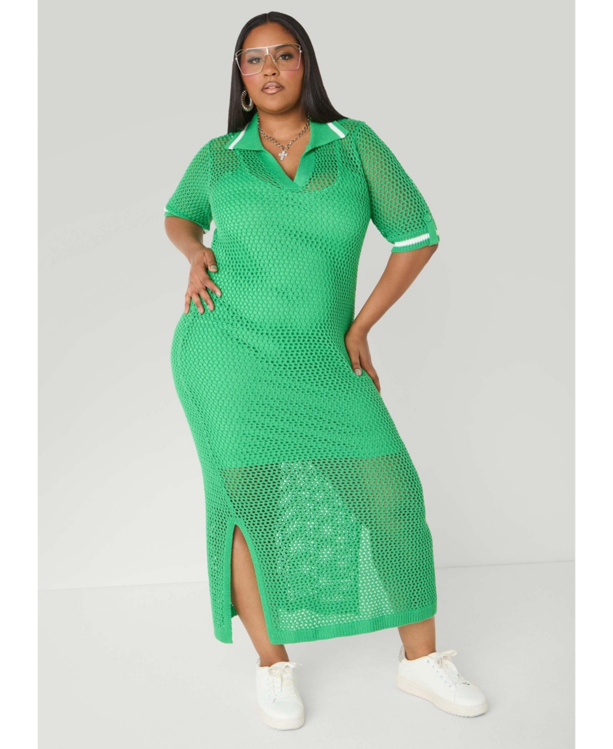 Click here for Ashley Stewart Womens Open Knit Maxi Dress - Green prices