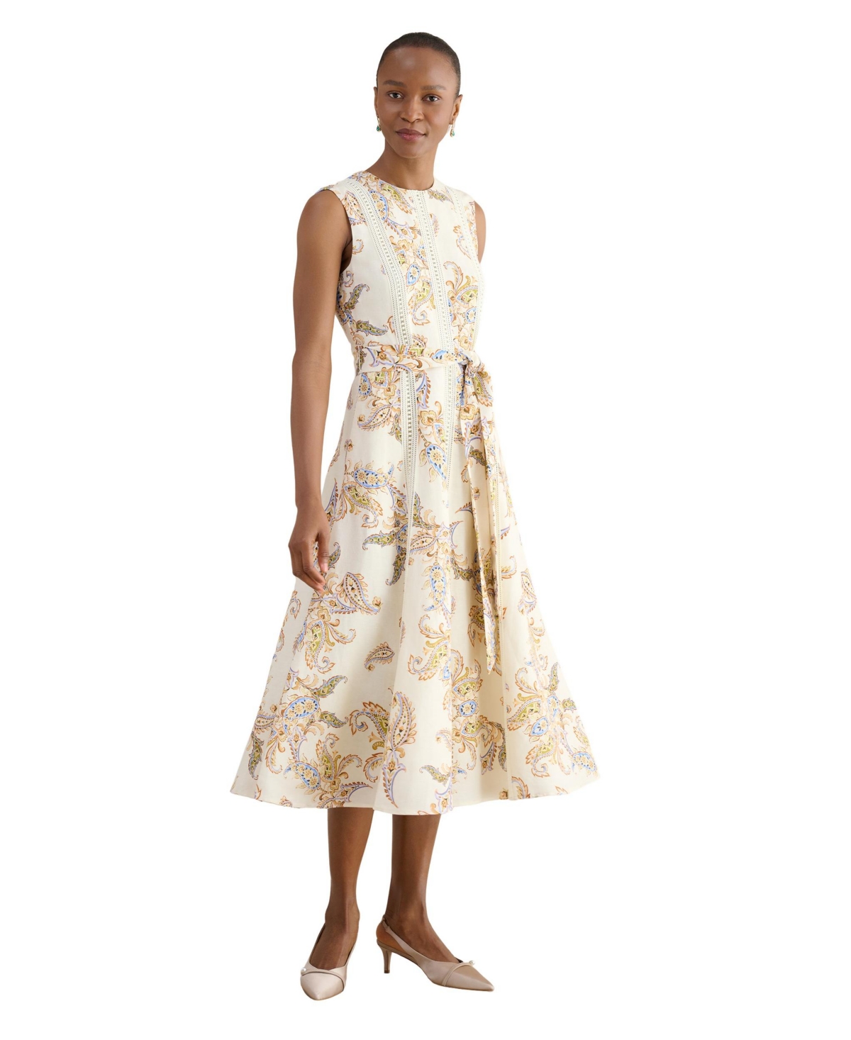 Click here for Hobbs London Womens Uma Linen Blend Midi Dress - B... prices