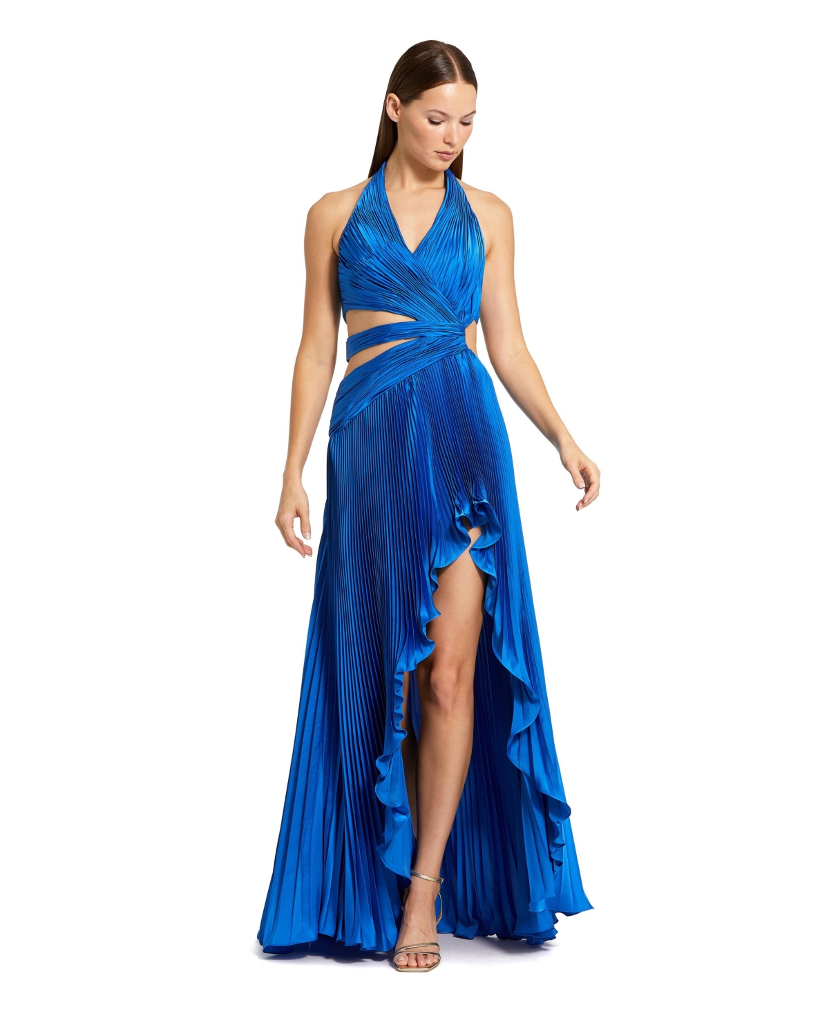 Click here for Mac Duggal Womens Halter Neck Pleated Charmeuse Cu... prices