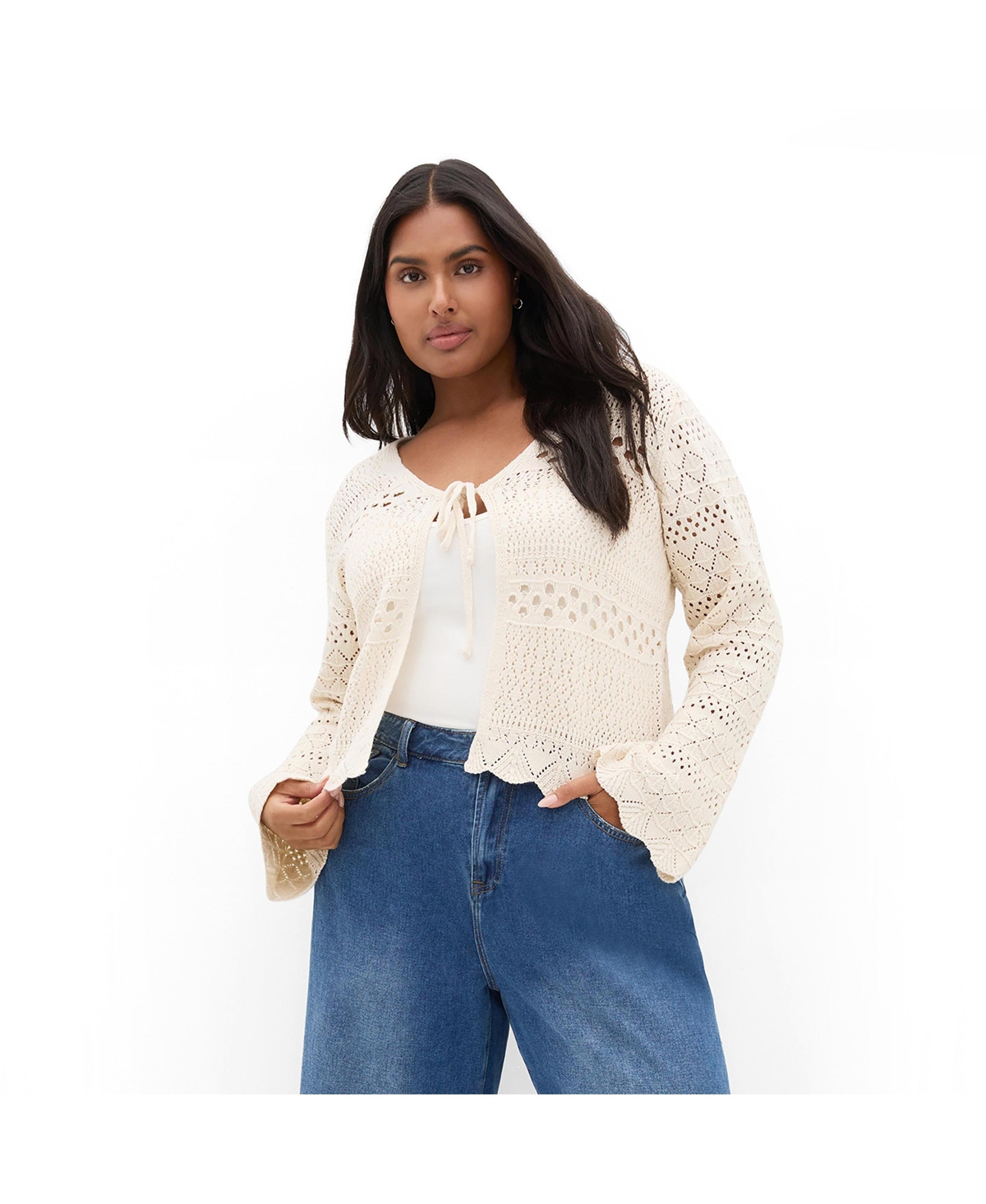 Click here for City Chic Womens Crochet Love Tie Front Top - Butt... prices