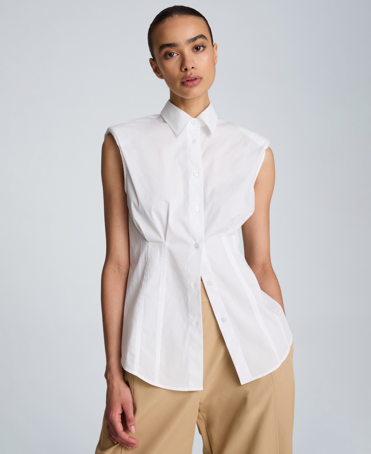 Click here for Kenneth Cole Womens Cotton-Blend Pleated Sleeveles... prices