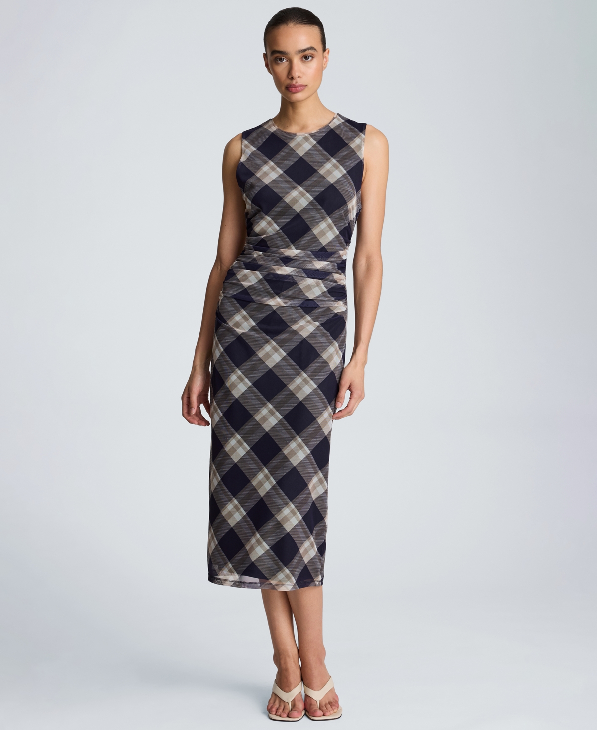 Click here for Kenneth Cole Womens Sleeveless Side Ruched Midi Dr... prices