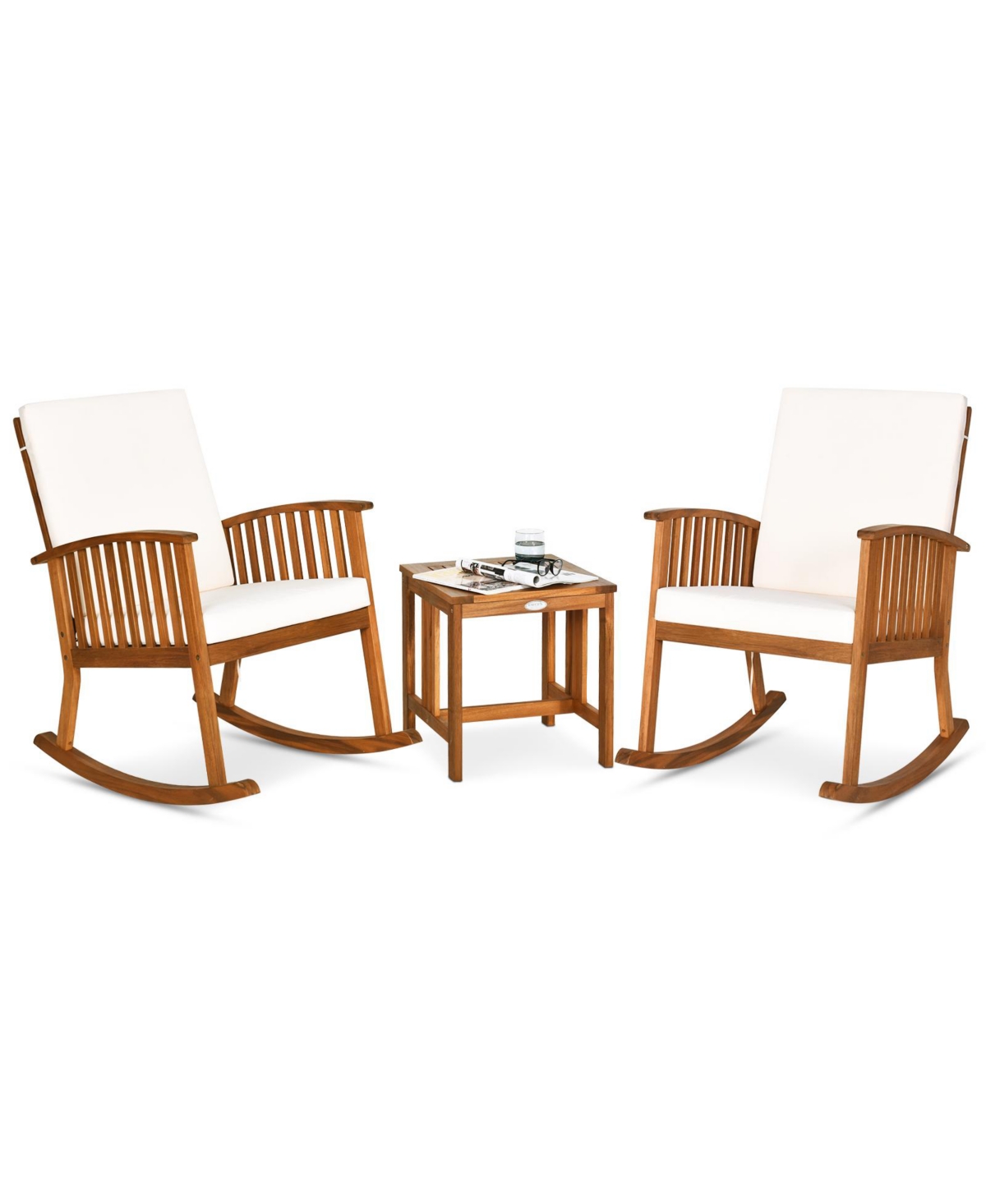 Click here for Gymax 3 Pieces Acacia Wood Rocking Bistro Set w/ C... prices