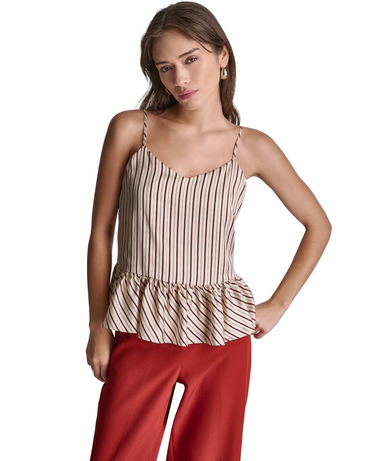 Click here for Bcbg Womens V-Neck Stripe Top - Mesa Rust Multi prices