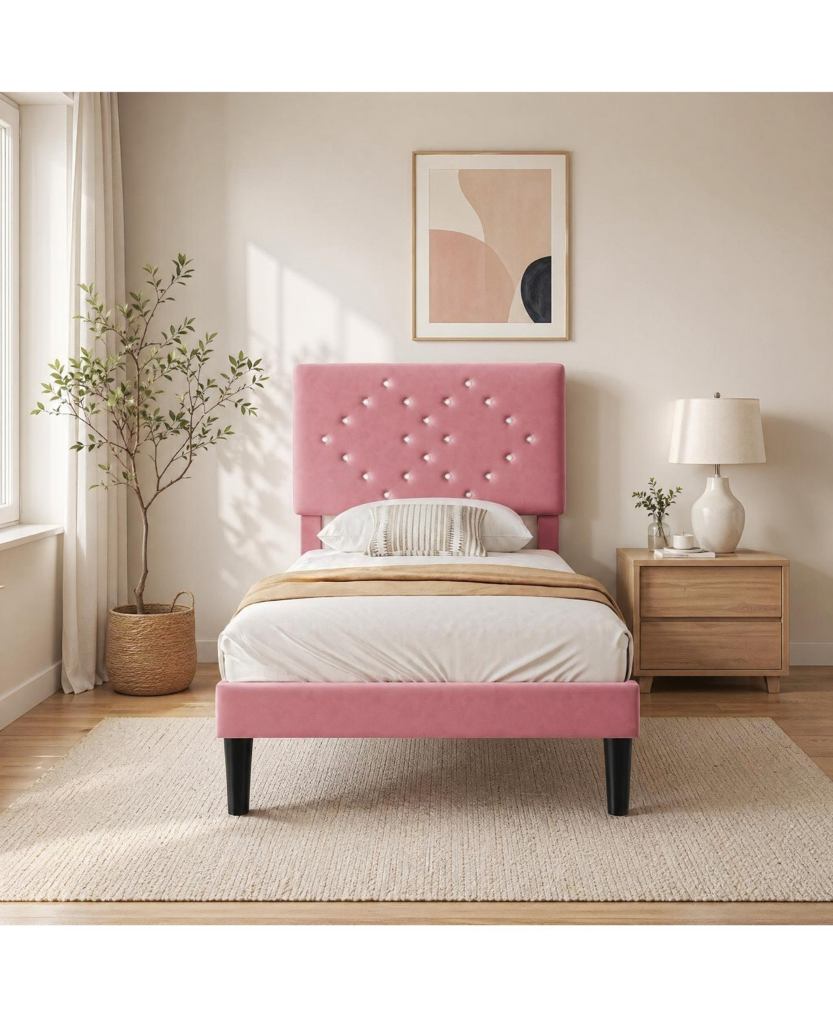 Click here for homfan Tufted Upholstered Platform Bed With Crysta... prices