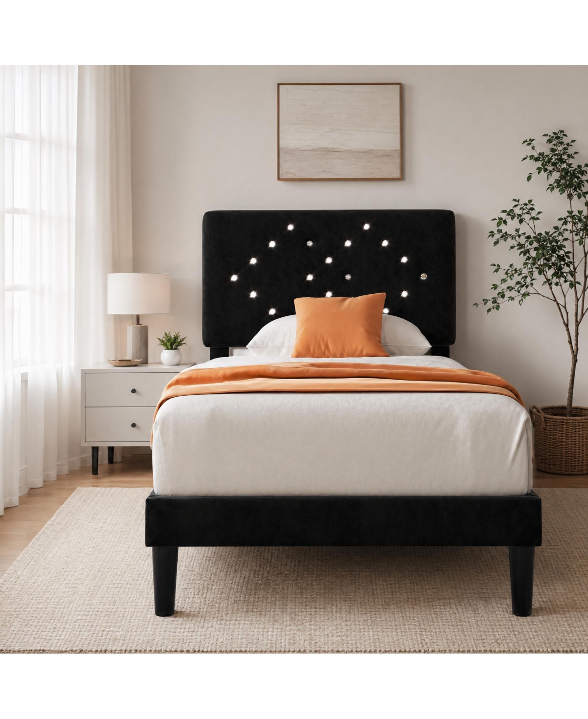 Click here for homfan Tufted Upholstered Platform Bed With Crysta... prices