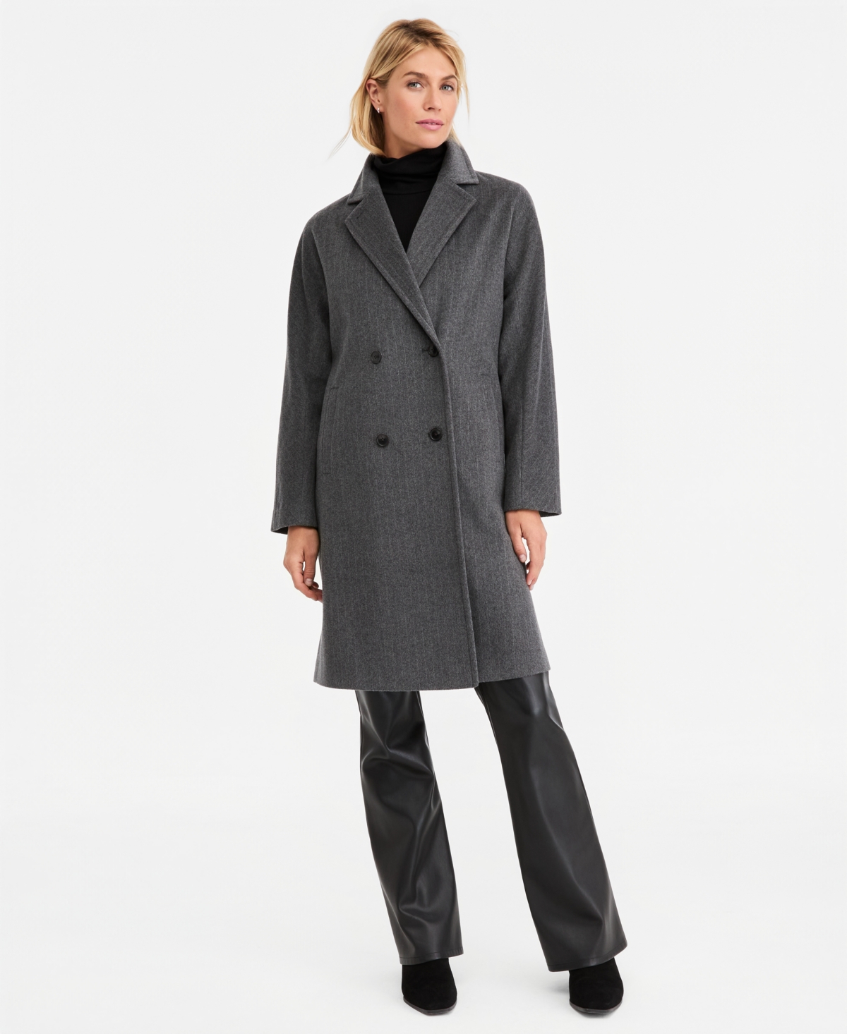 Click here for Calvin Klein Womens Double-Breasted Coat - Grey W/... prices