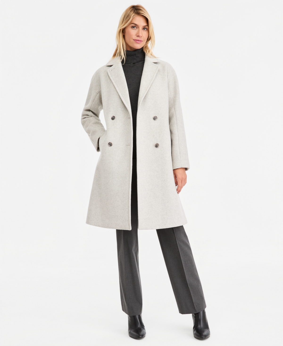 Click here for Calvin Klein Womens Double-Breasted Coat - Lt Grey... prices