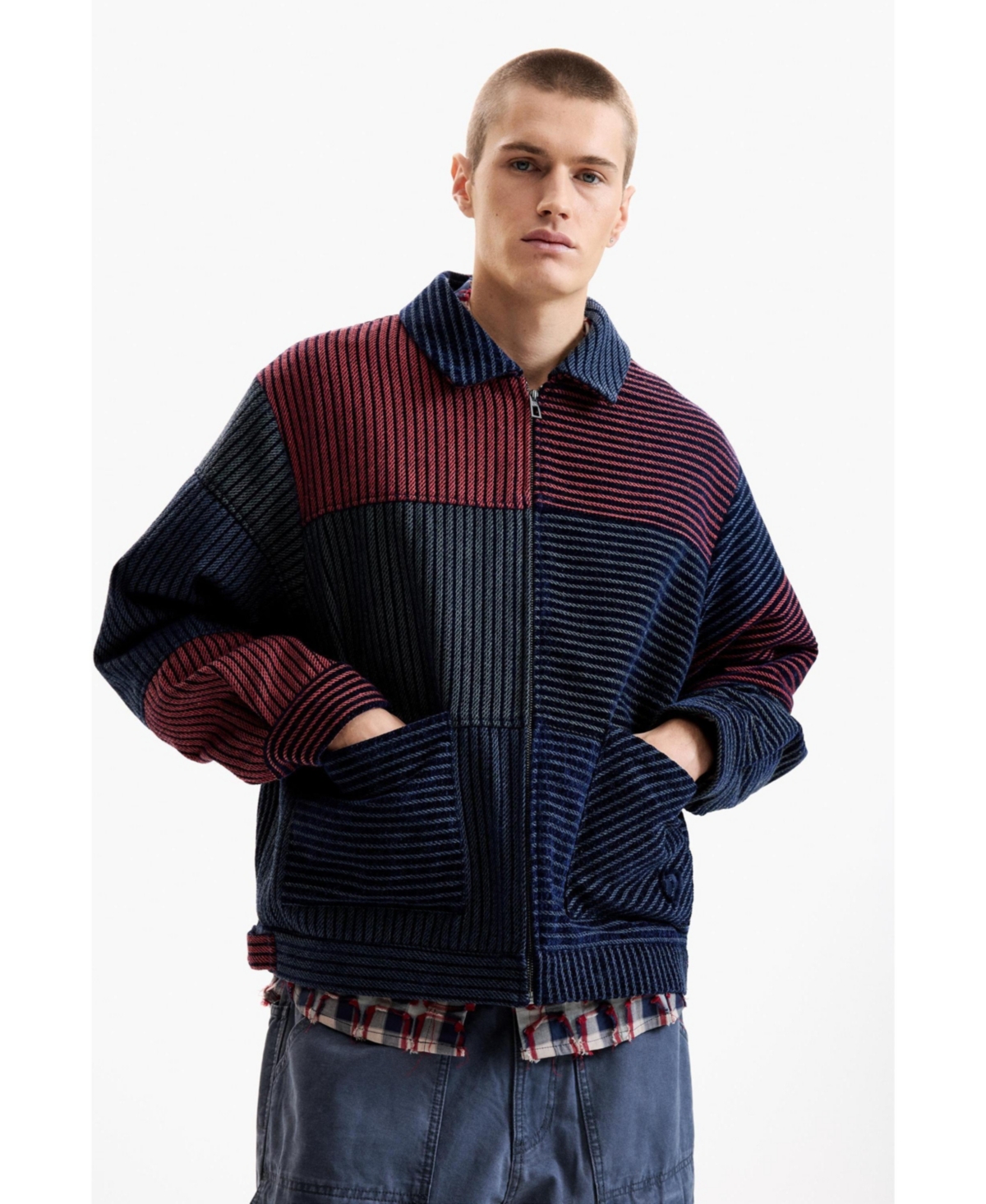 Click here for Desigual Mens Chenille Coat Blocks - Orange prices