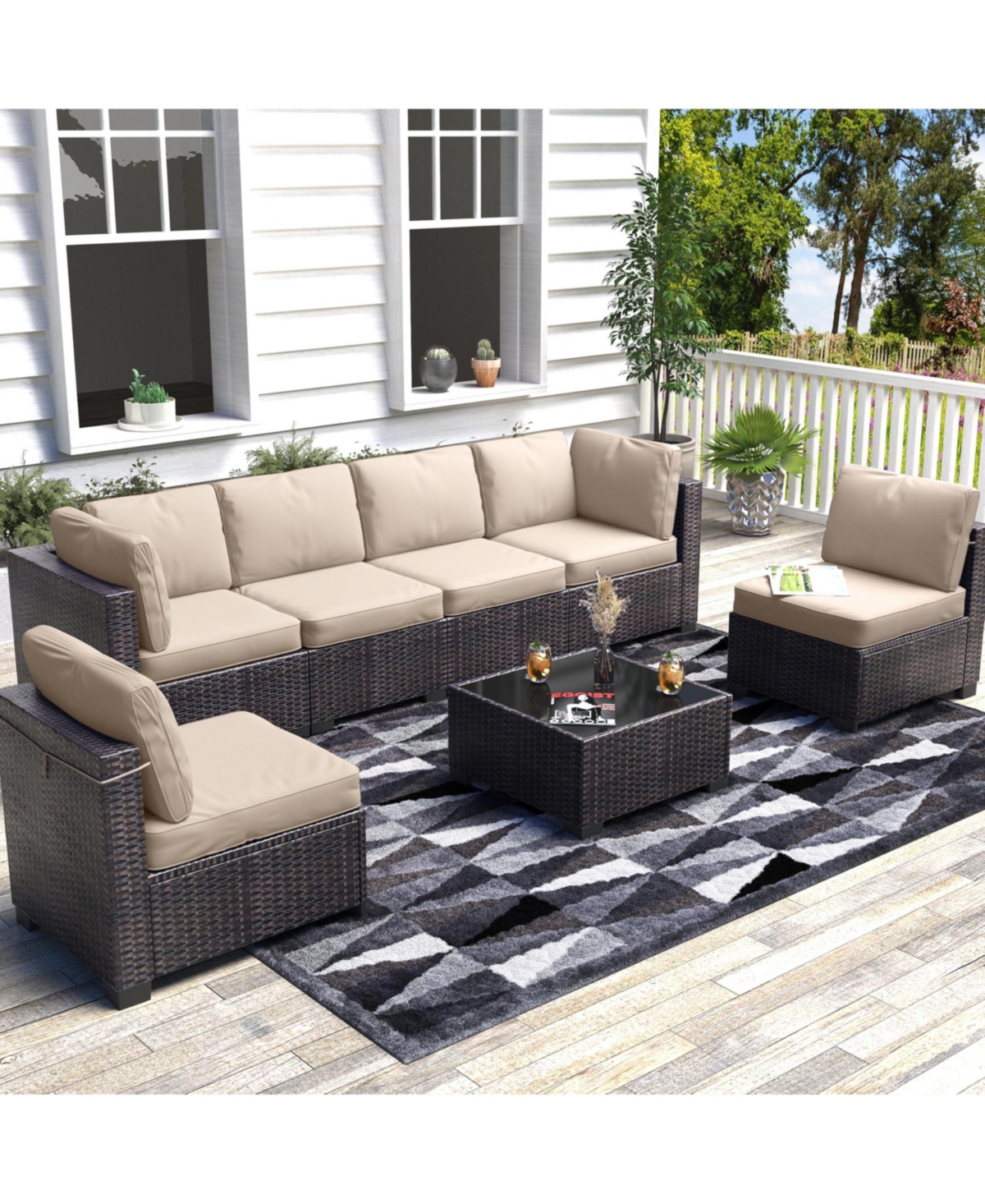 Click here for gaomon Shaped Patio Set with Table - Beige prices