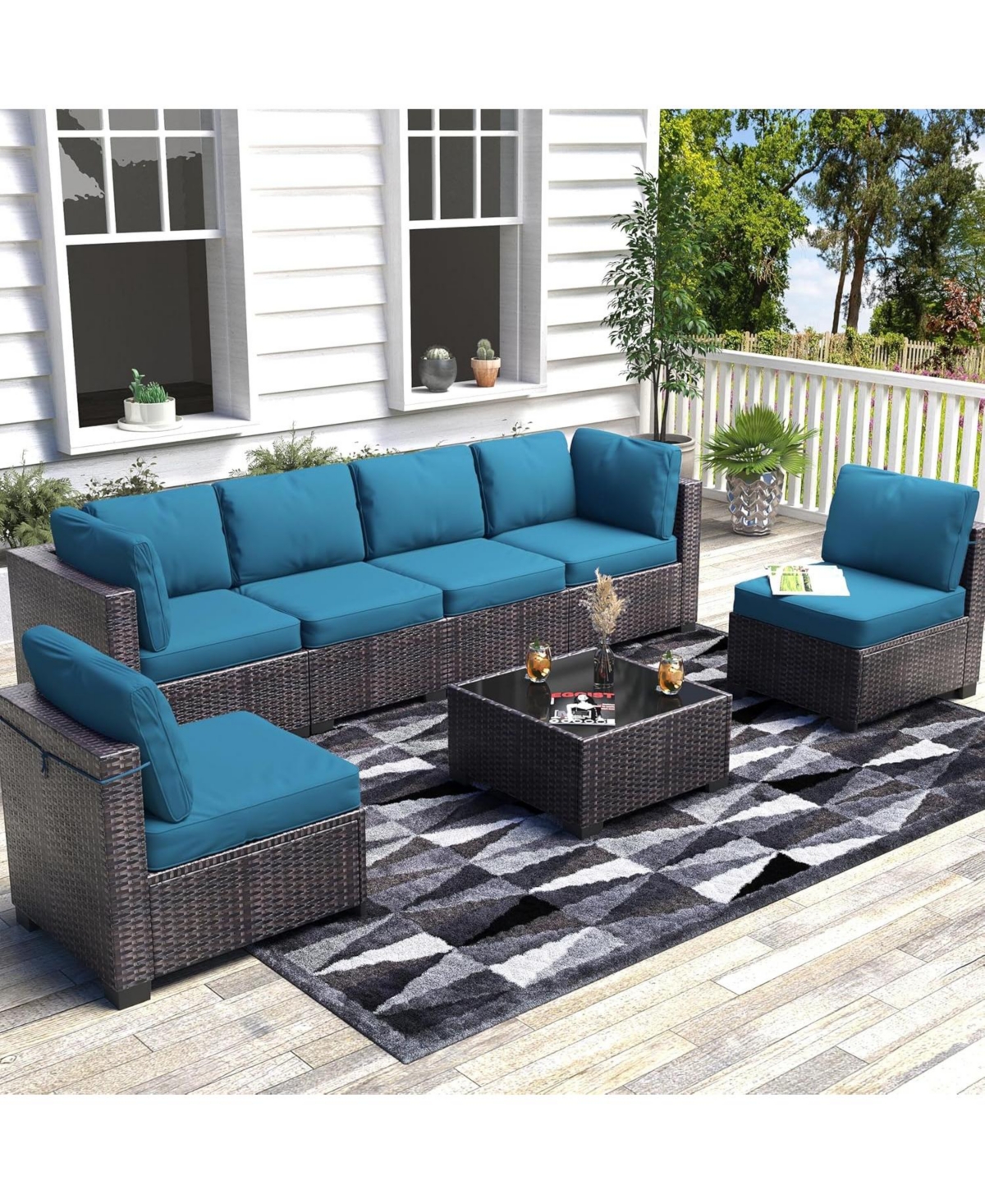 Click here for gaomon Shaped Patio Set with Table - Blue prices