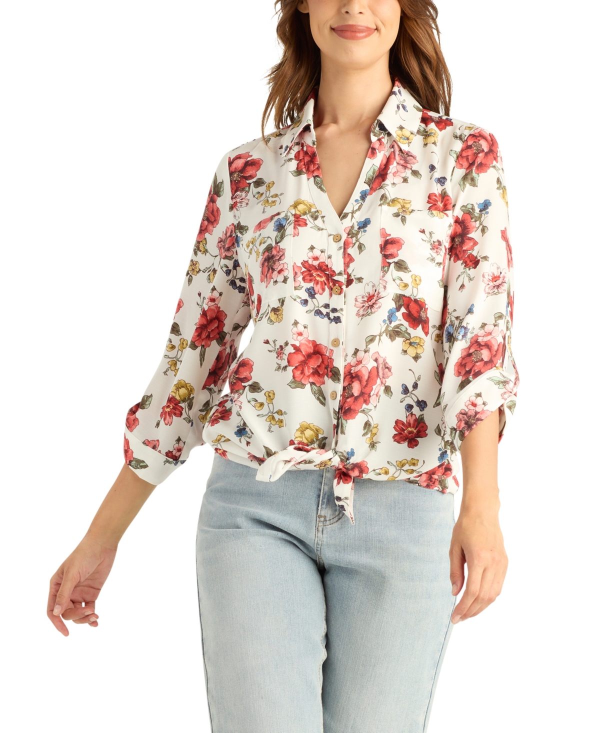 Click here for Bcx Womens Printed Collared Button-Up Top - Pat A prices