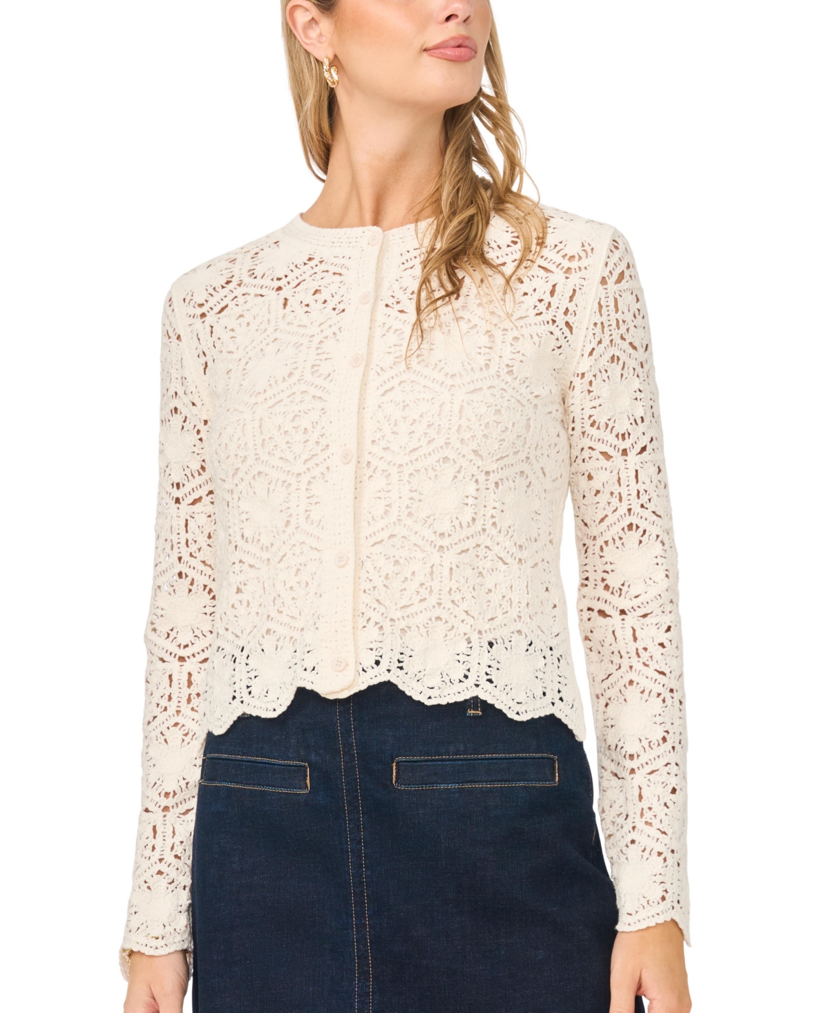 Click here for Vince Camuto Womens Crochet Detail Cardigan Sweate... prices