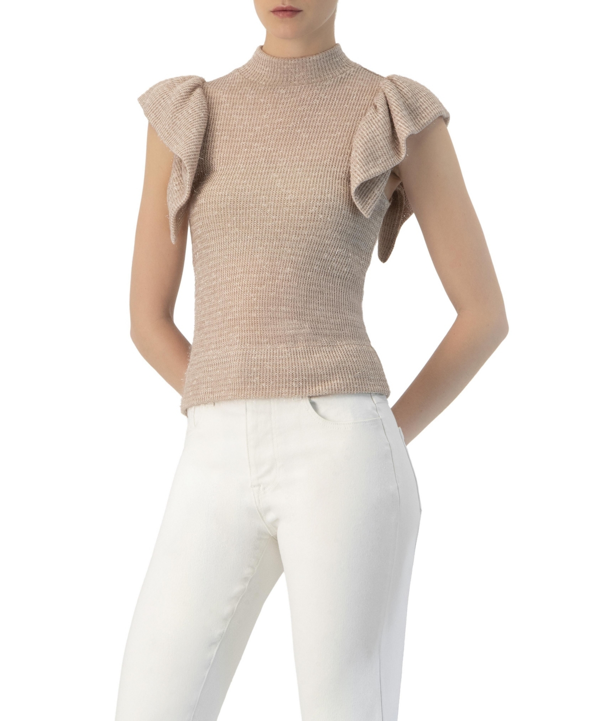 Click here for Ivonne Womens Knitted Ruffle Sleeve Blouse - Dusty... prices