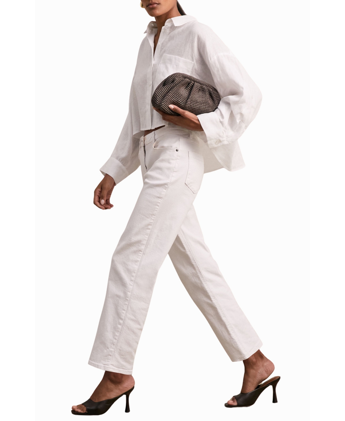 Click here for Reiss Womens Linen Oversize Cropped Shirt - White prices