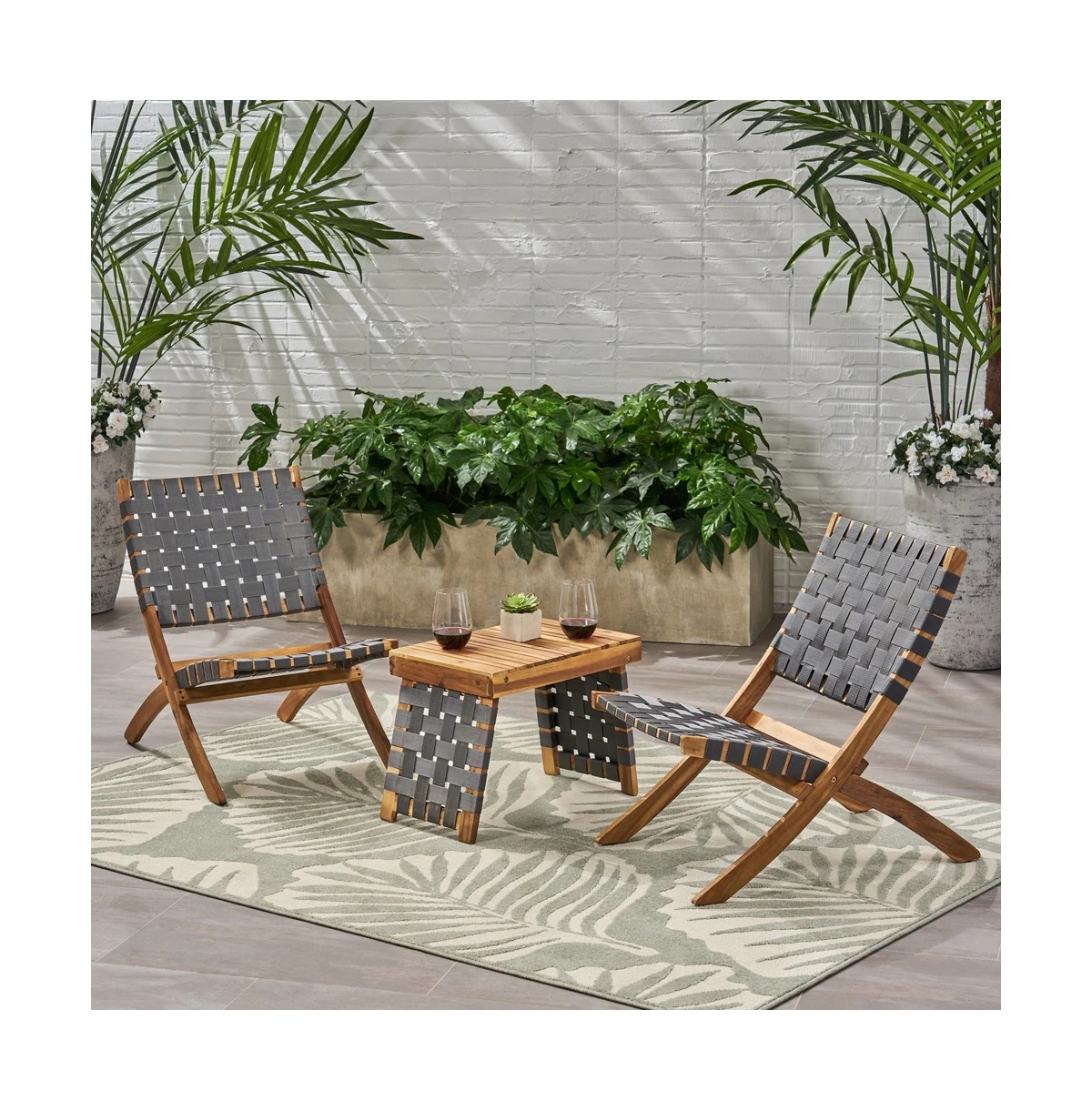 Click here for Mondawe Wood Foldable Outdoor Chair Set of 2 - Gre... prices