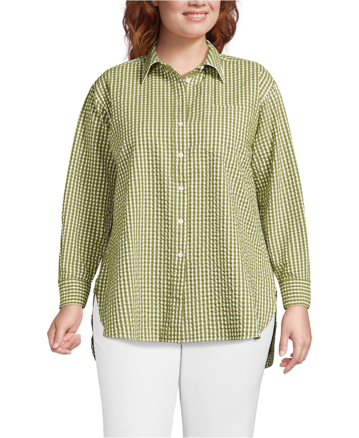 Click here for Lands End Plus Size Oversized Seersucker Shirt - V... prices