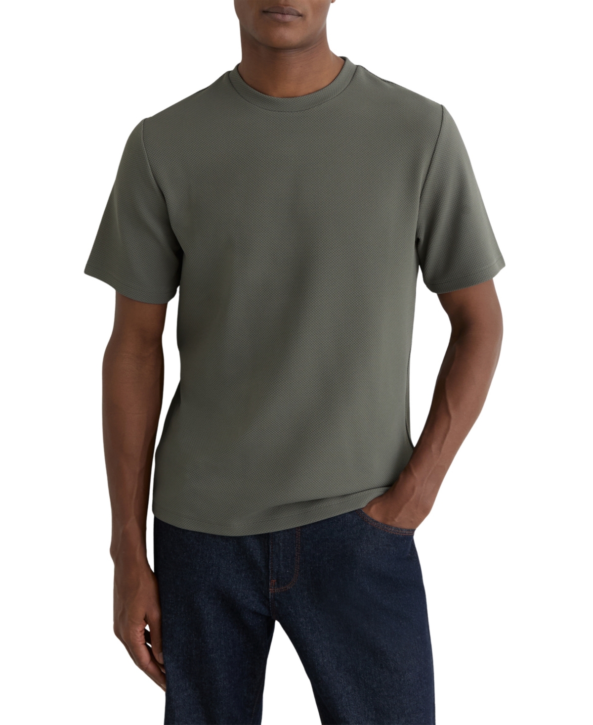 Click here for Reiss Mens Jack Textured Crew Neck T-shirt - Sage... prices