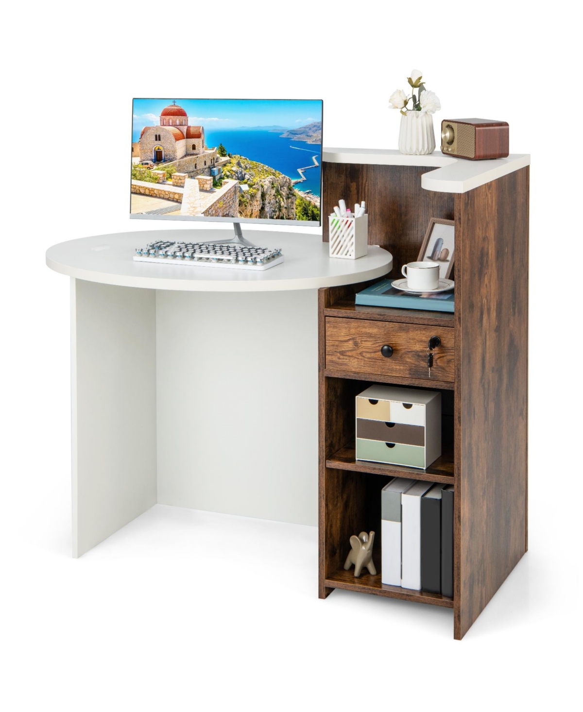 Click here for Slickblue Modern Reception Desk with Open Shelf an... prices