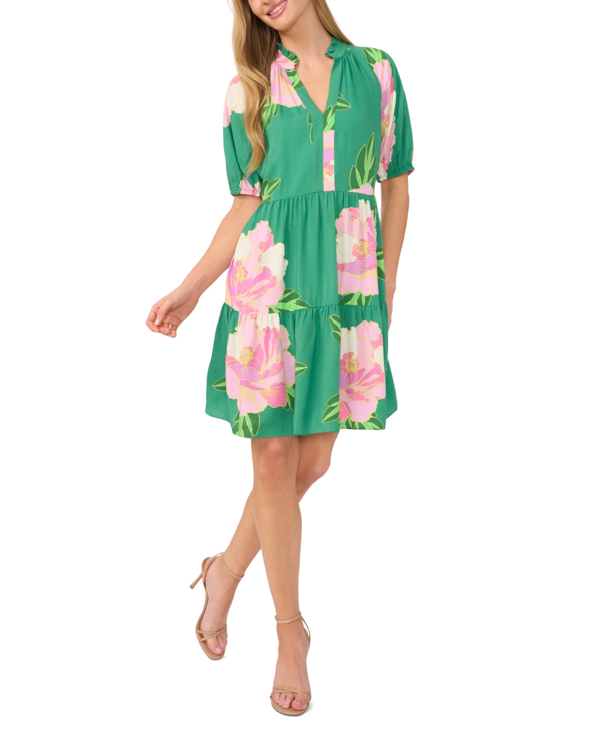 Click here for CeCe Womens V-Neck Tiered Babydoll Dress - Medium... prices