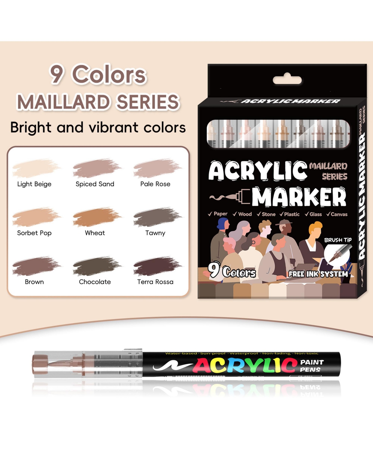 Click here for Htutwoo 9 Colors Maillard Series Acrylic Markers... prices